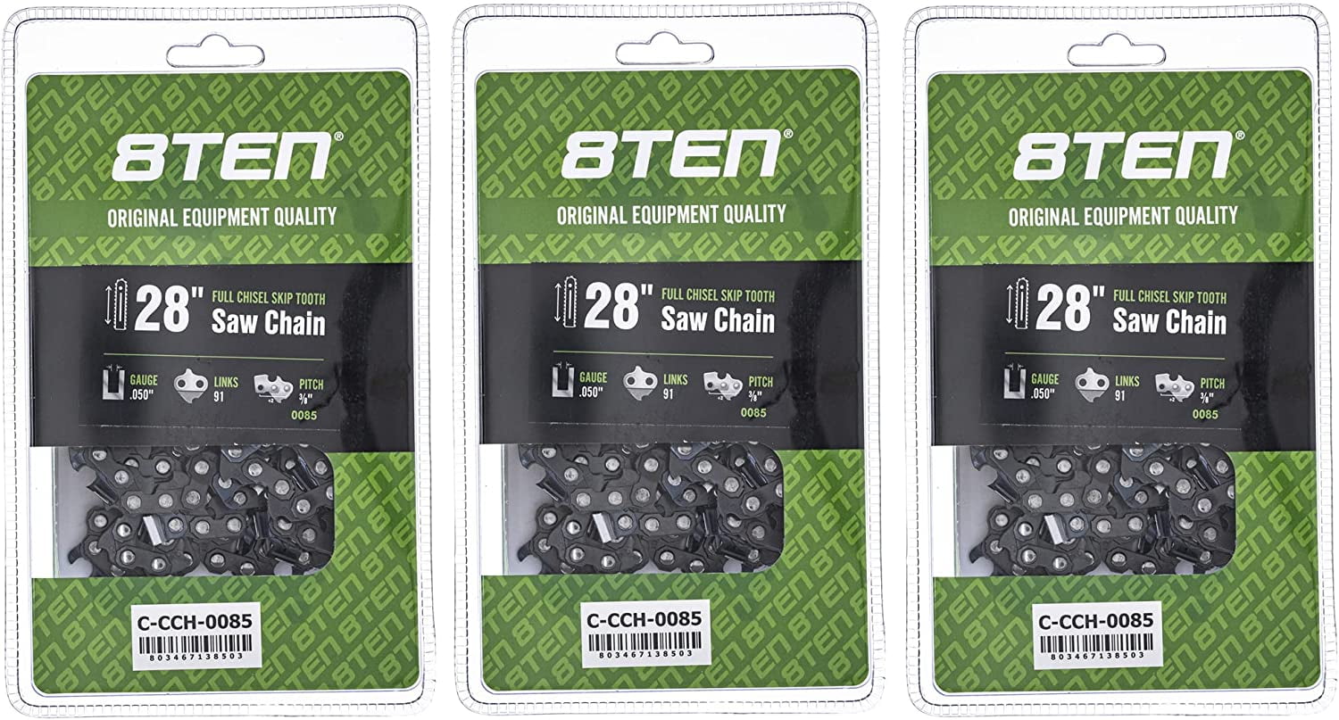 8TEN Full Chisel Skip Tooth Chainsaw Chain 28 Inch .050 3/8 91DL For ...