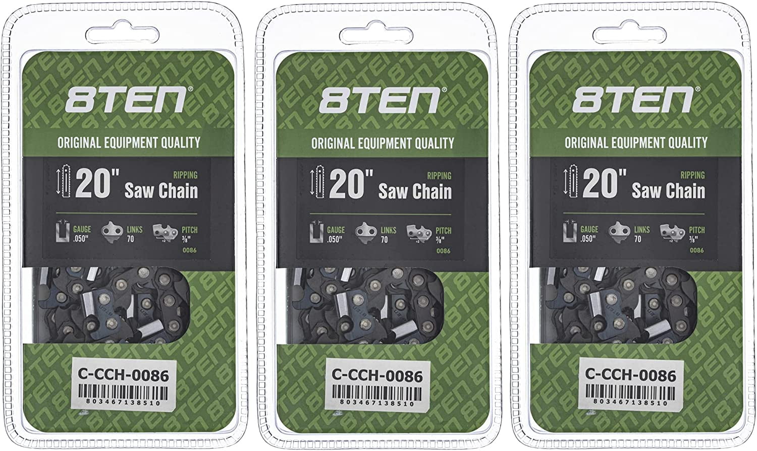 8TEN Ripping Chainsaw Chain 20 Inch .050 3/8 70DL For Echo CS-590 ...