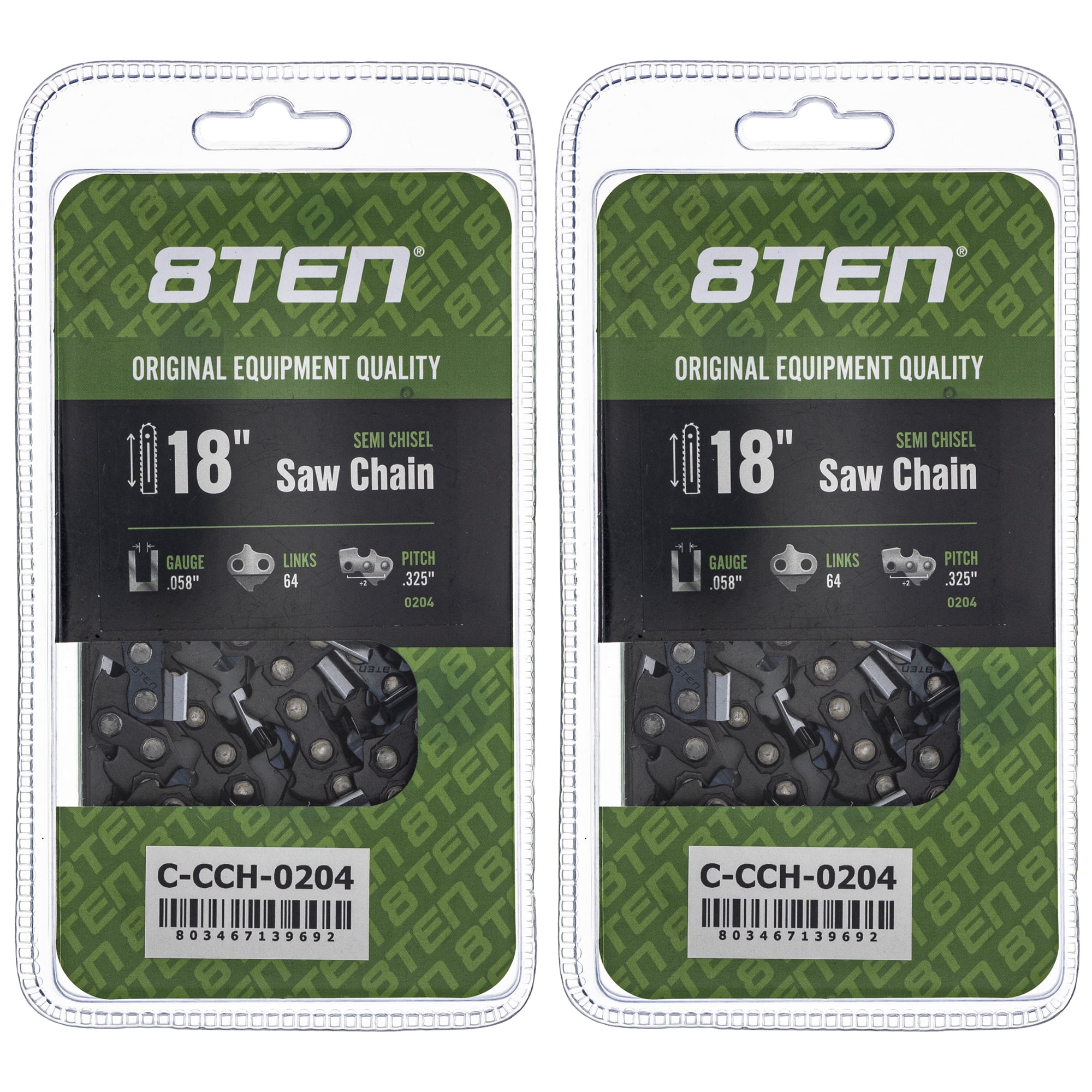8TEN Semi Chisel Chainsaw Chain 18 inch .058 .325 64DL 2 Pack 810-CCC2426H - Walmart.com