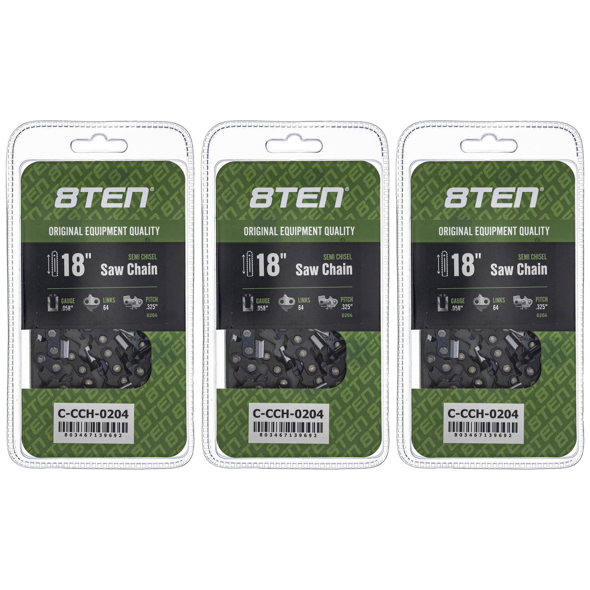 8TEN Semi Chisel Chainsaw Chain 18 inch .058 .325 64DL 3 Pack 810 ...