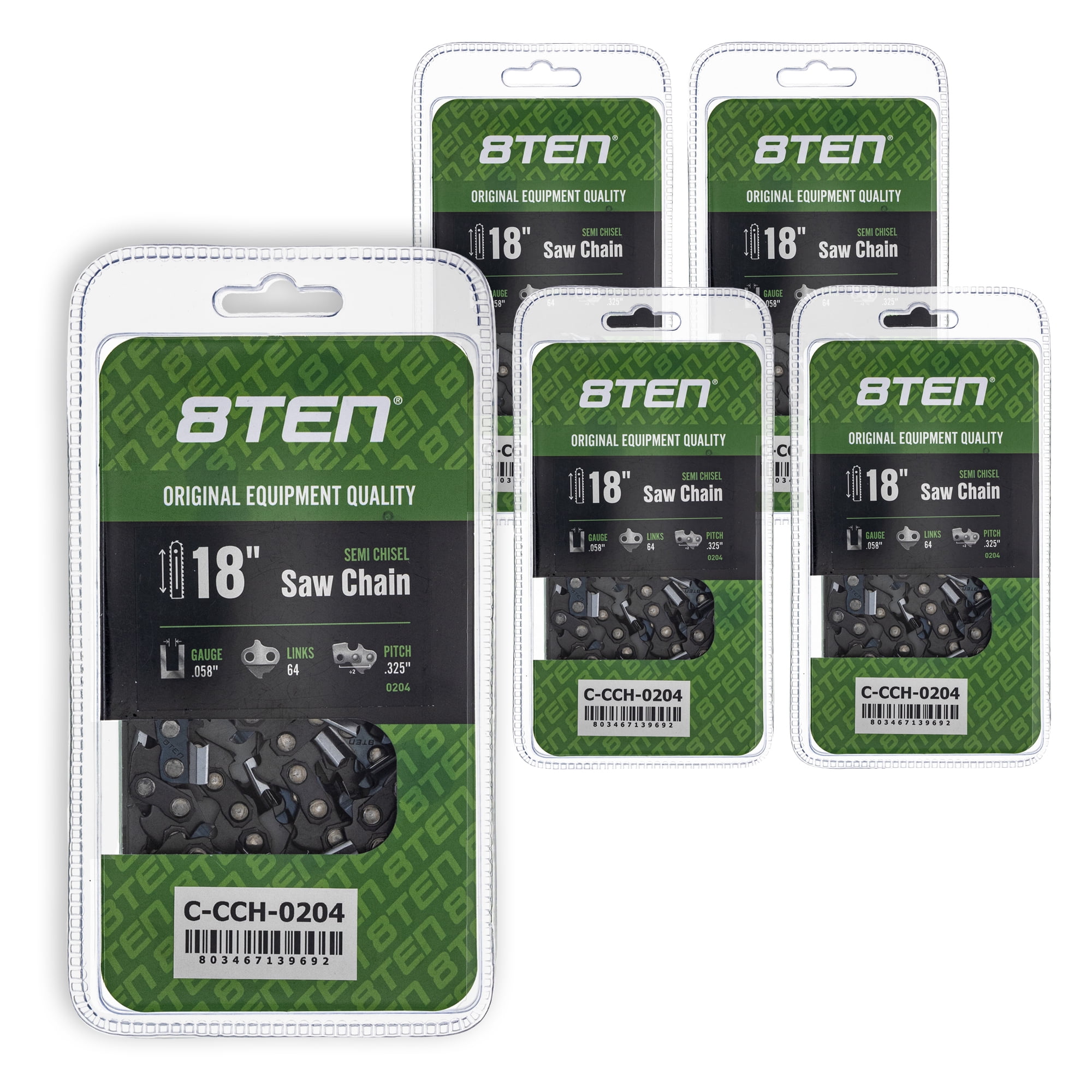 8TEN Semi Chisel Chainsaw Chain 18 inch .058 .325 64DL 5 Pack 810 ...