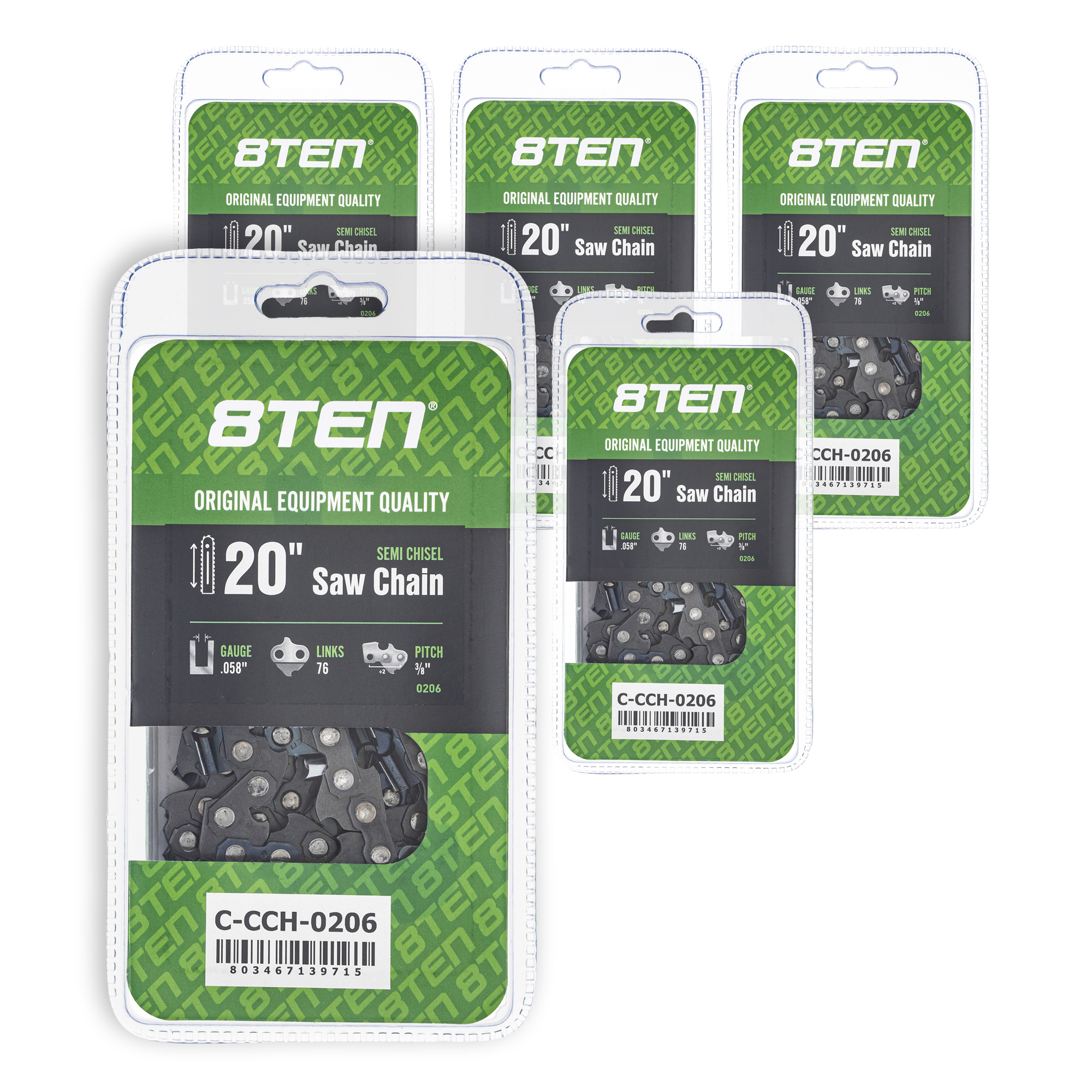 8TEN Semi Chisel Chainsaw Chain 20 inch .058 3/8 76DL 5 Pack 810 ...