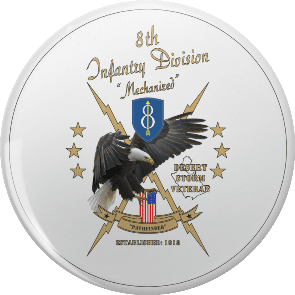 8TH INFANTRY DIVISION (M) EAGLE DESIGN DESERT STORM VETERAN (LIGHT BACKGROUND) * Pin Lapel Pin ...
