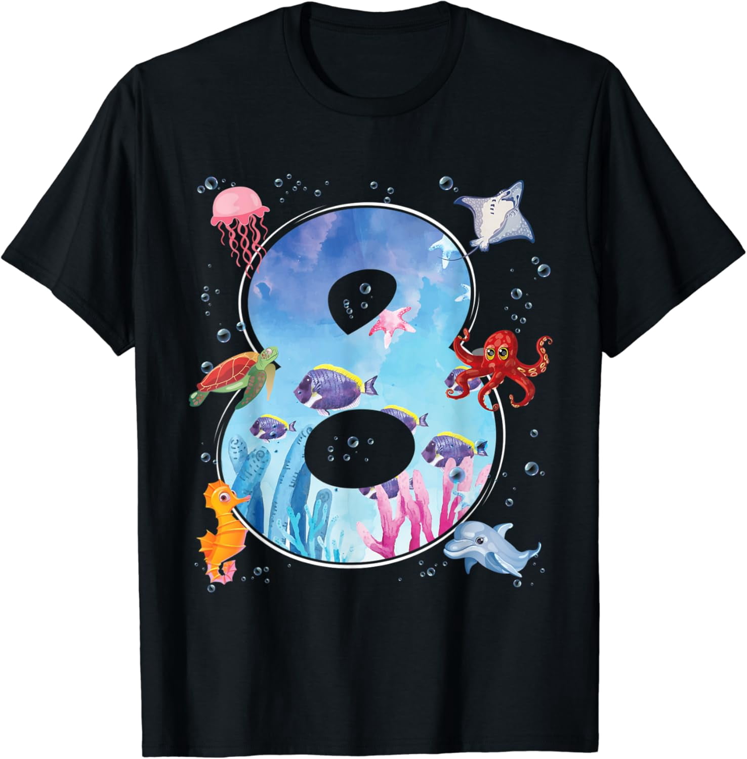 8Th Birthday Party Ocean 8 Year Old Sea Fish Aquarium Boy T Shirt ...
