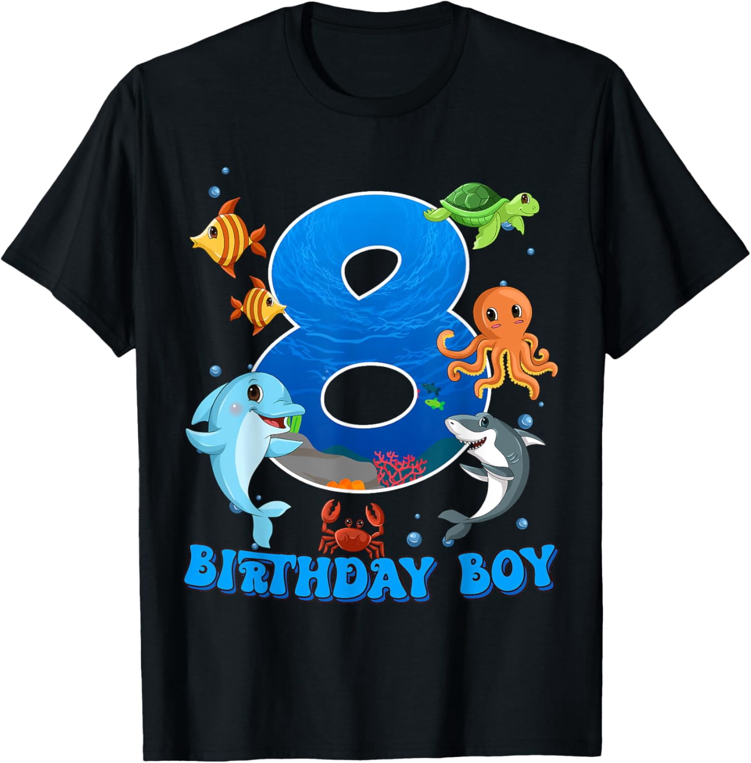 8Th Birthday Party Ocean 8 Year Old Sea Fish Birthday Boy T Shirt ...