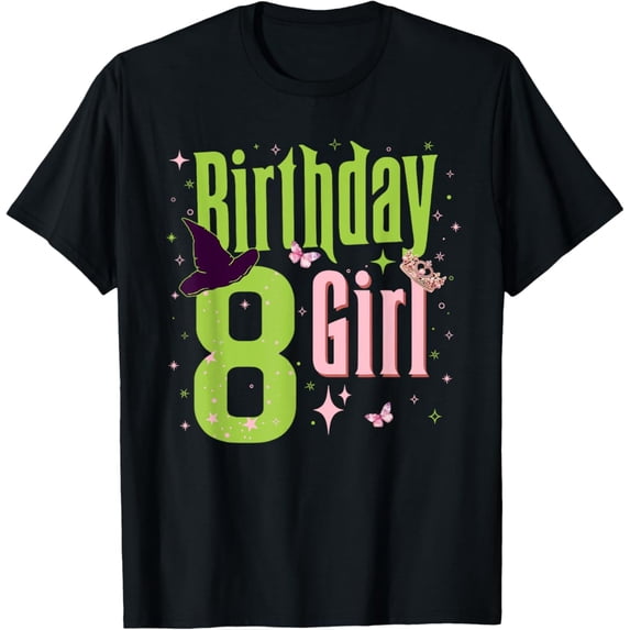 8Th Birthday Witch Pink And Green 8 Year Old Birthday Unisex T-Shirt S ...