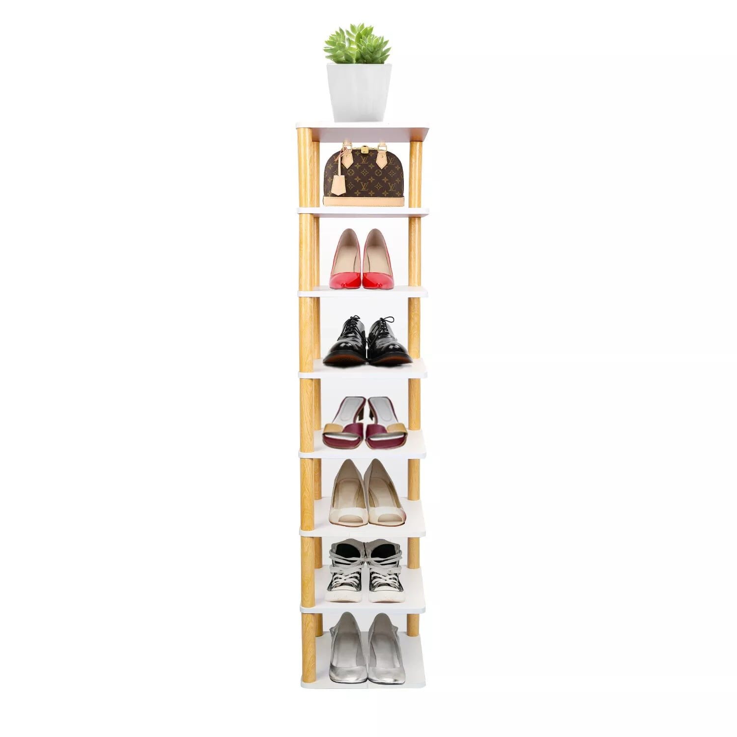 8Tiers Entryway Wooden Shoe Vertical Shoe Racks Shelf Stand Storage ...