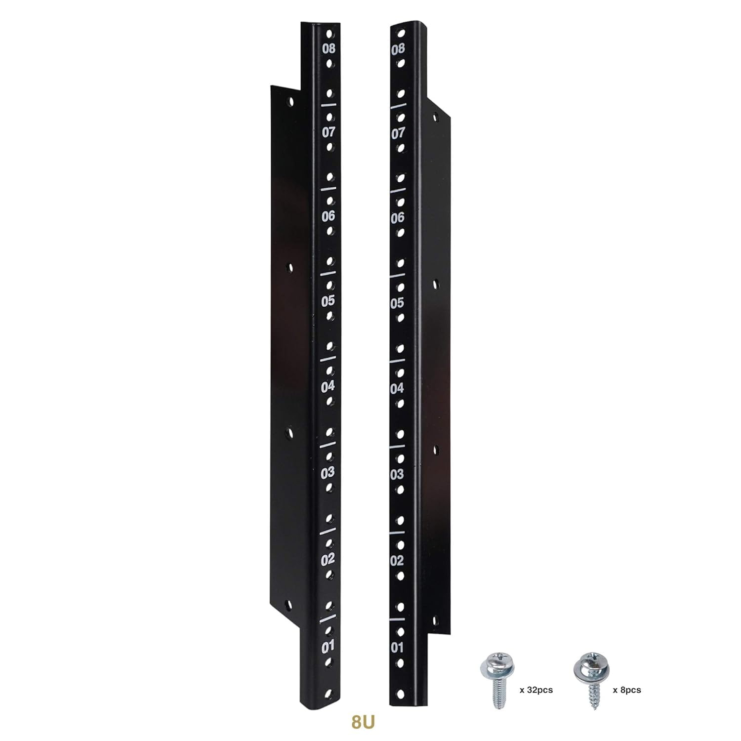 8U Steel Rack Rails, with Black Powder Coated Finish Screws (ST-RR-08U ...
