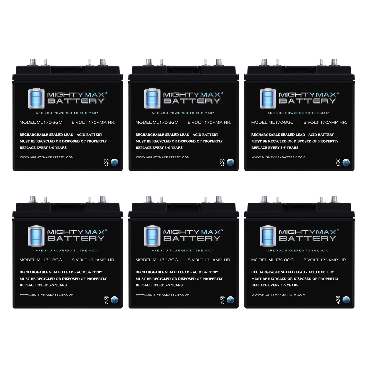 8V, 170Ah, AGM, Dual Terminal, Replacement Battery Compatible with Golf ...