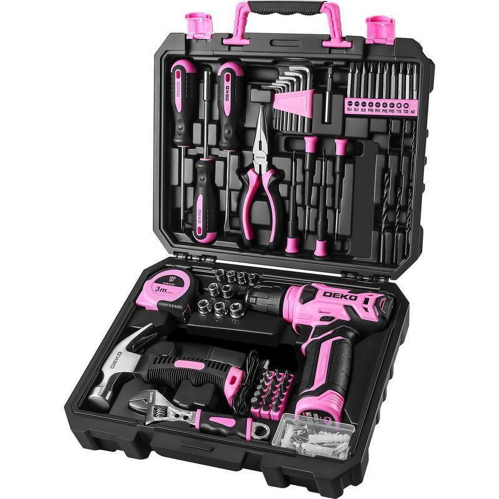 8V Cordless Drill Tool Kit for Women, 126-Piece Home Repair Tools with ...