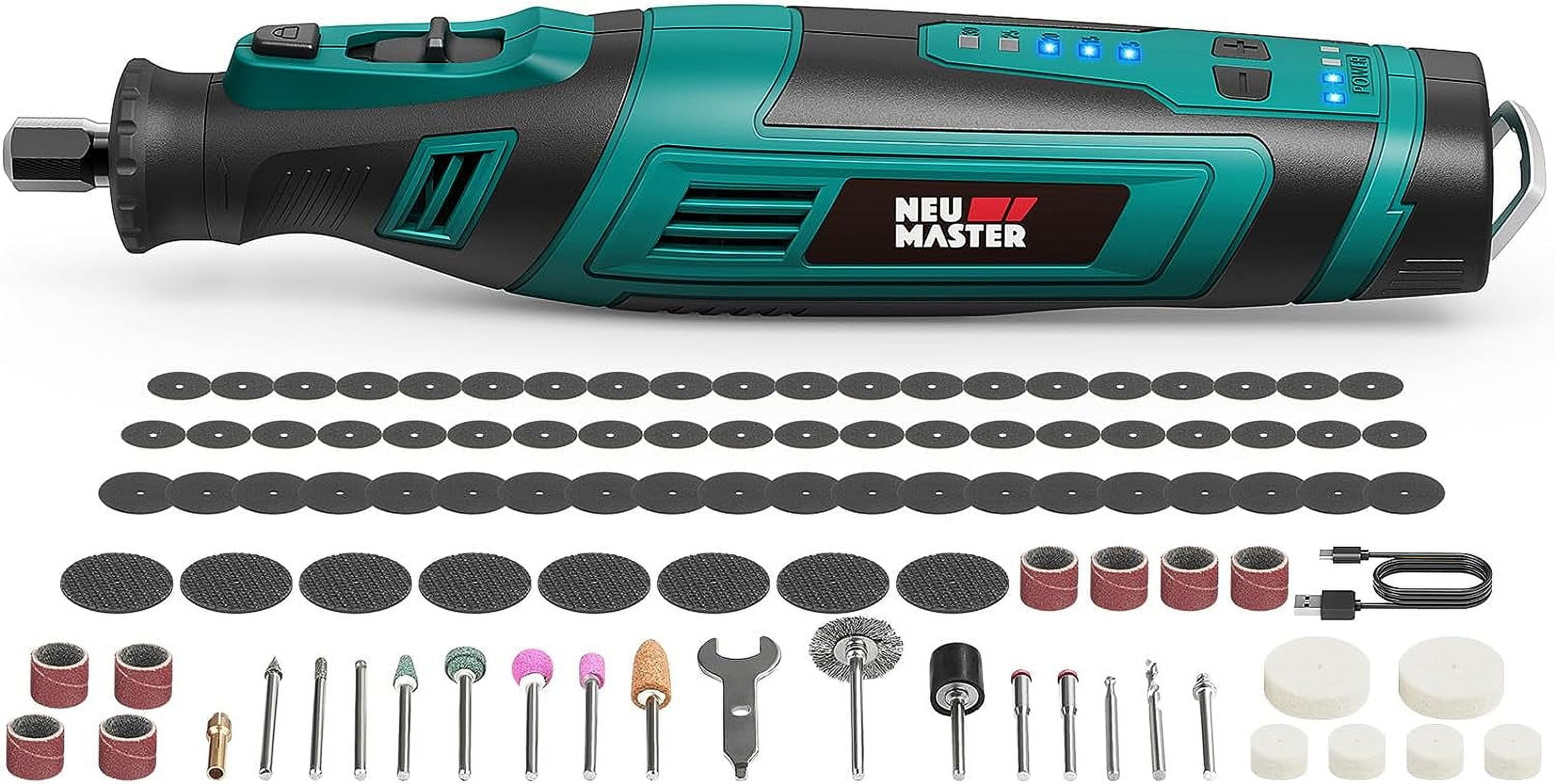 NEU MASTER 8V Cordless Rotary Tool Kit, 2.0Ah Battery, 103pcs, Wireless ...