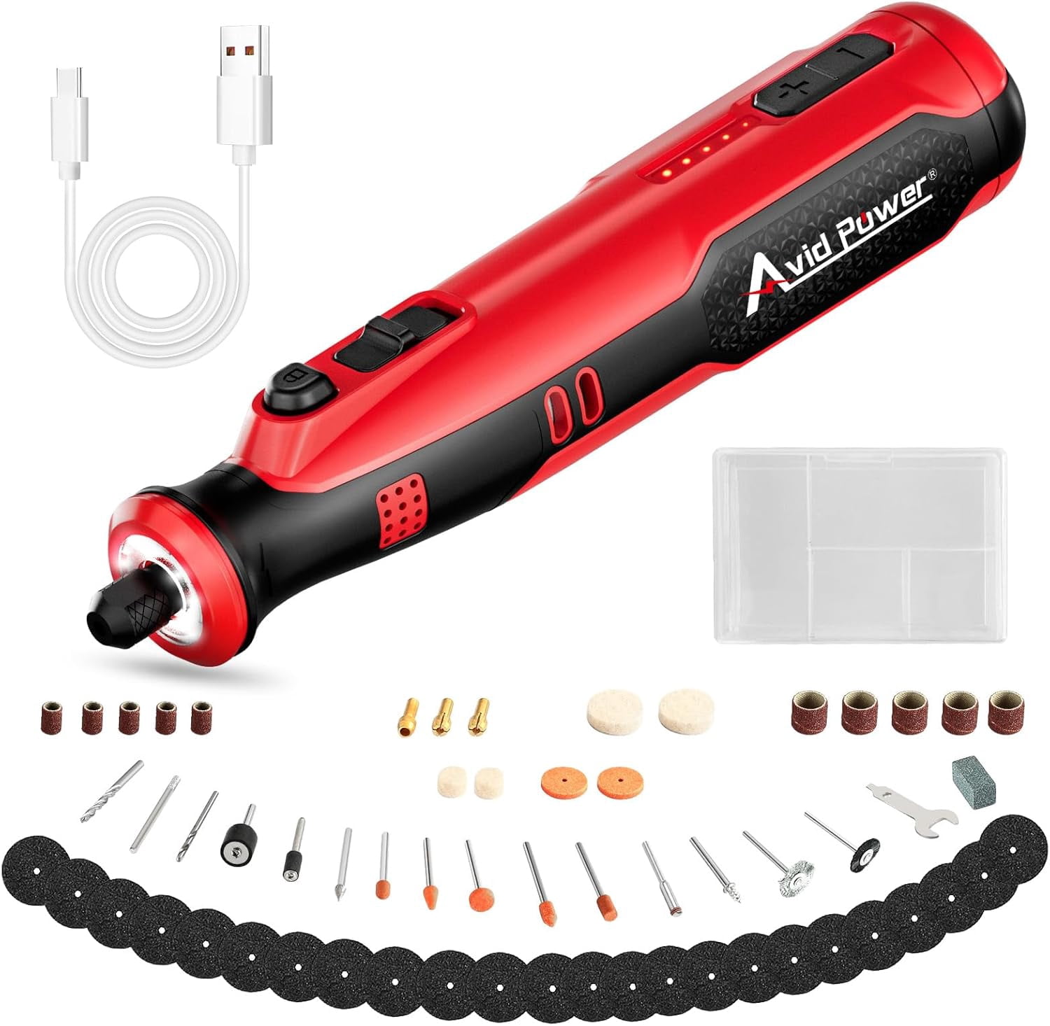 8V Rechargeable Cordless Rotary Tool with 4 Front LED Lights, 5 Speed ...