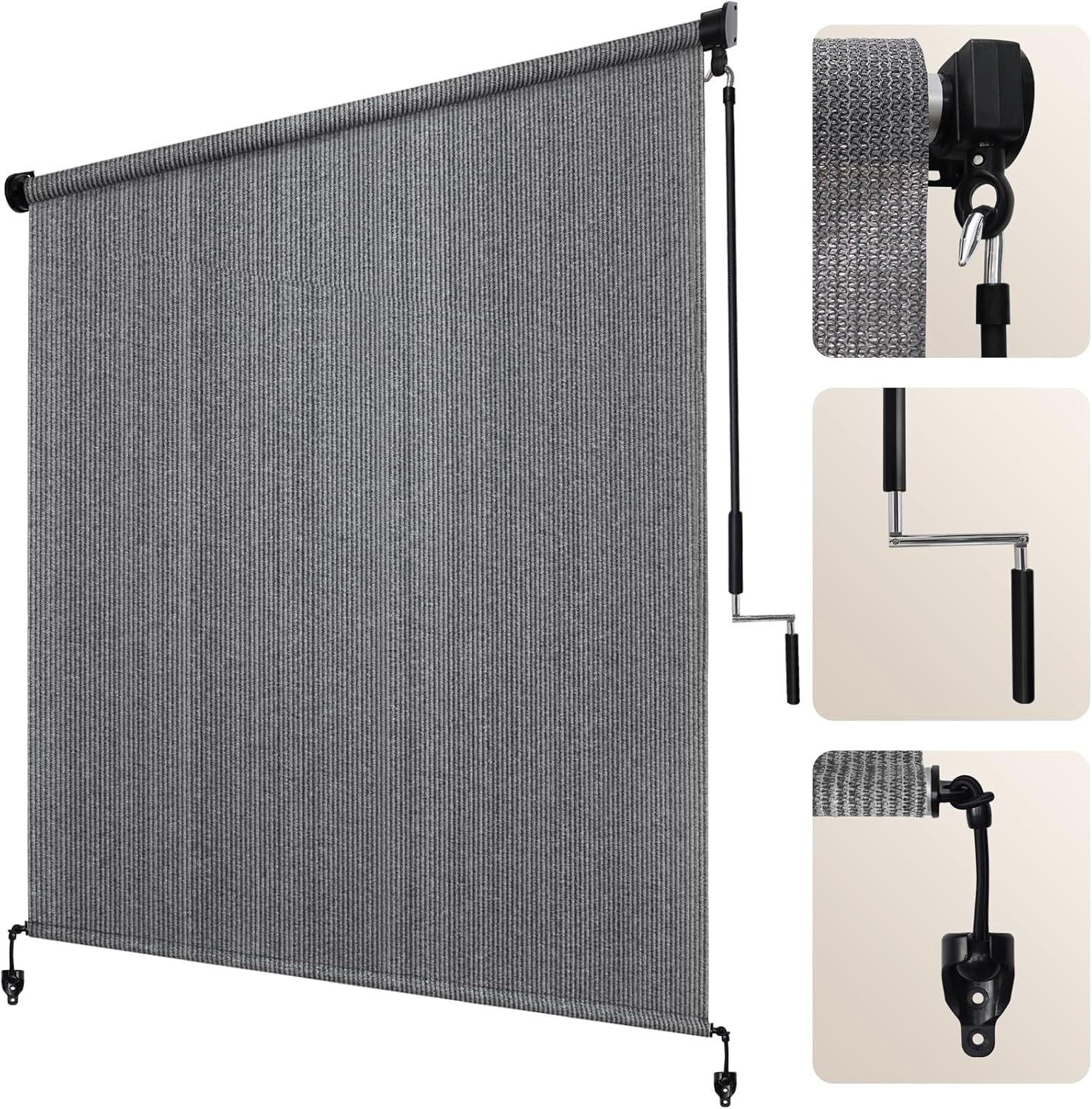 NAWAY 8'W x 8'H Outdoor Roller Shades, Cordless Patio Roll Up Blinds 90 ...