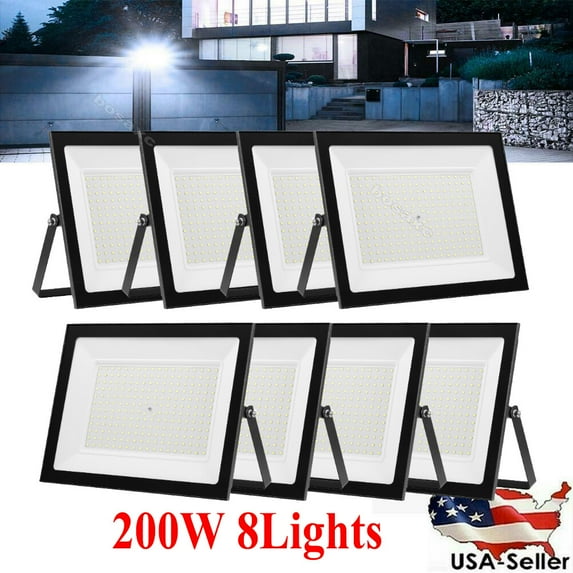 8X 200W LED Flood Light Super Bright Cool White Outside Large Area ...