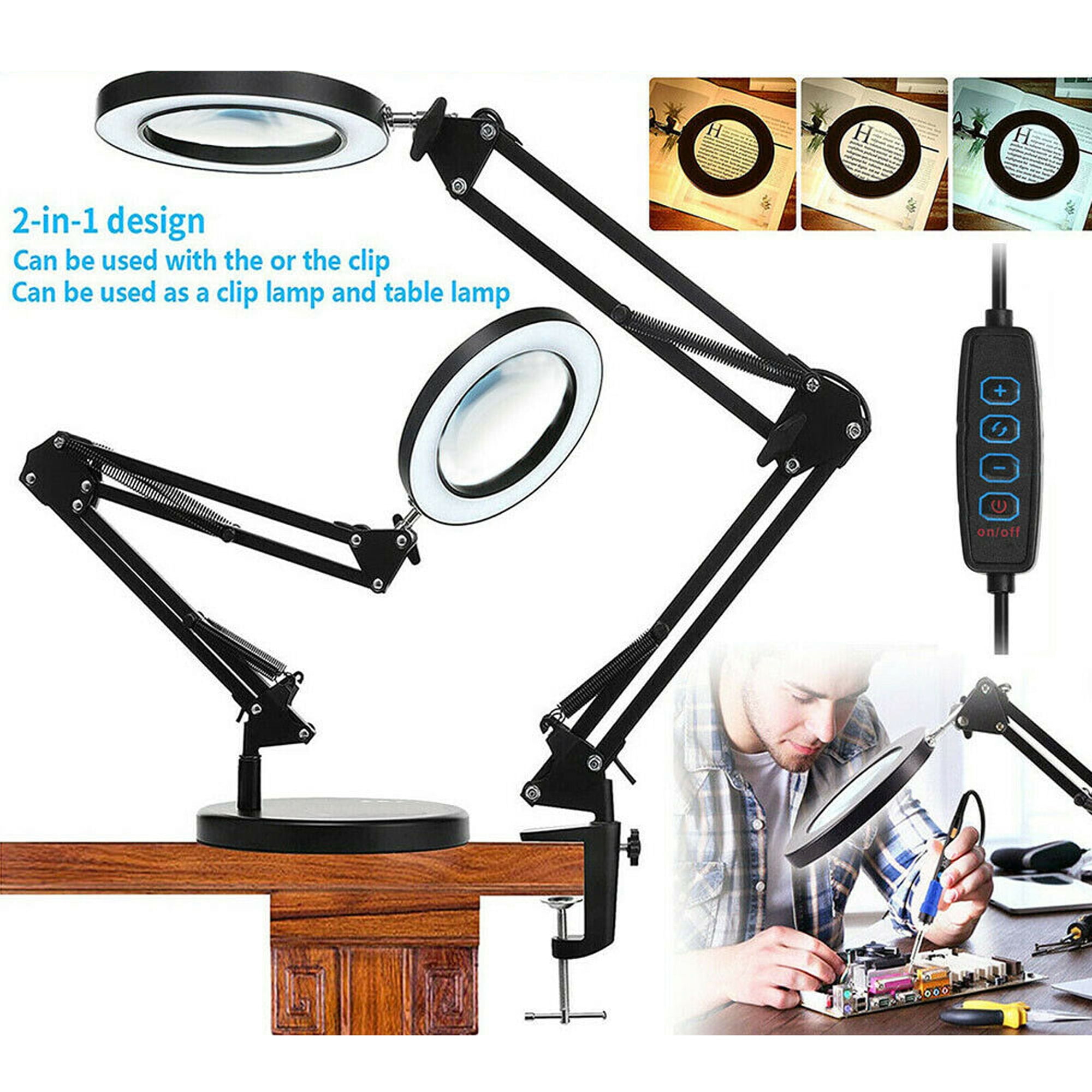 8X Clip Lighted Table Top Desk Magnifier Lamp LED Light Magnifying ...