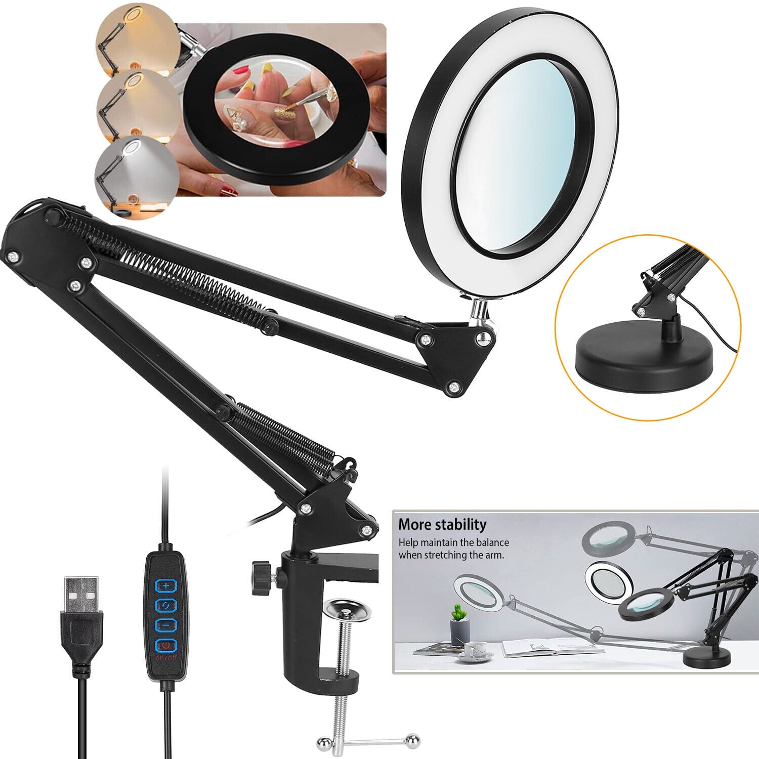 8X Desk Magnifier Light LED Lamp Magnifying Glass Reading Lamp With ...