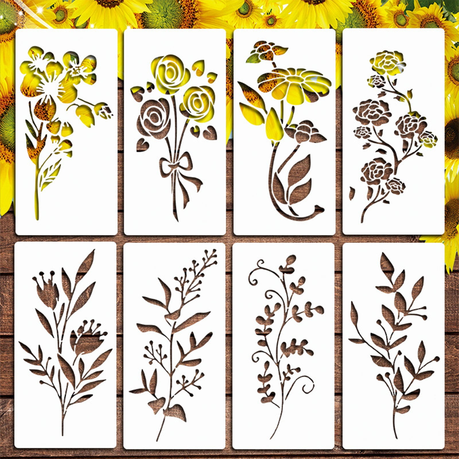 8X Flower & Wild Grass Painting Stencils, Reusable Diy Theme Templates ...