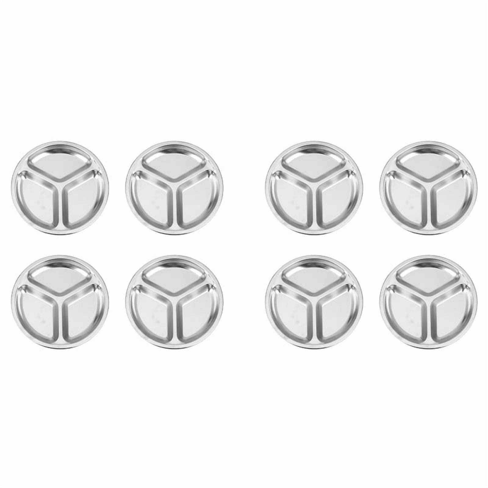8X Stainless Steel 3 Sections Round Divided Dish Snack Dinner Plate ...