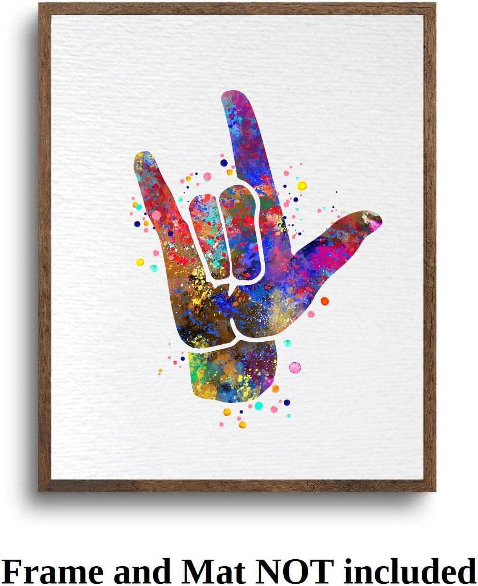 8X10-Unframed-I-Love-You-ASL-American-Sign-Language-Watercolor-Art ...