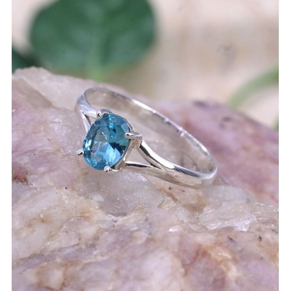 8X10 mm Blue Topaz Silver Ring, Oval Gemstone, Promise Ring Jewellery ...
