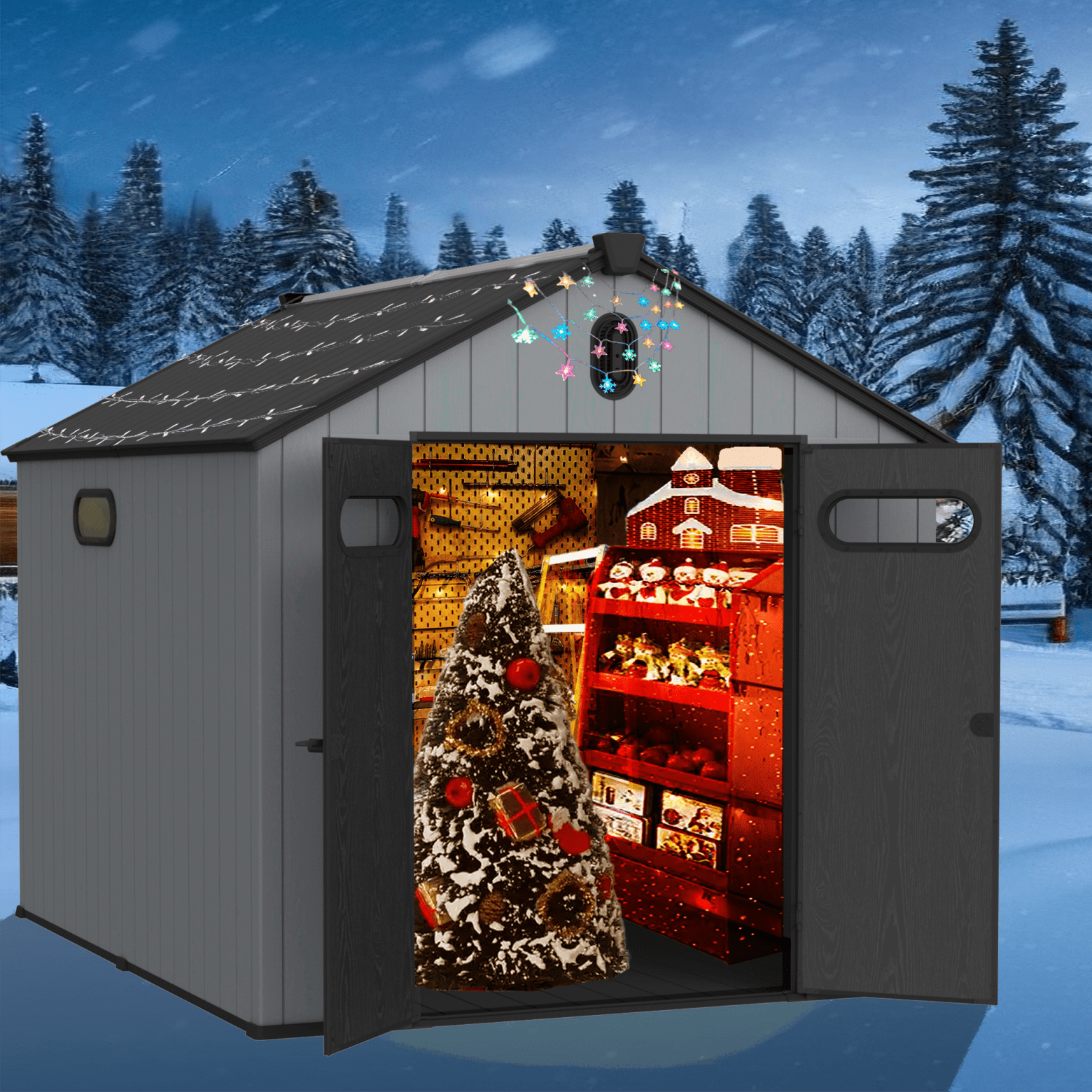 8X10FT Outdoor Storage Shed, Resin Plastic Outside Tools House with ...