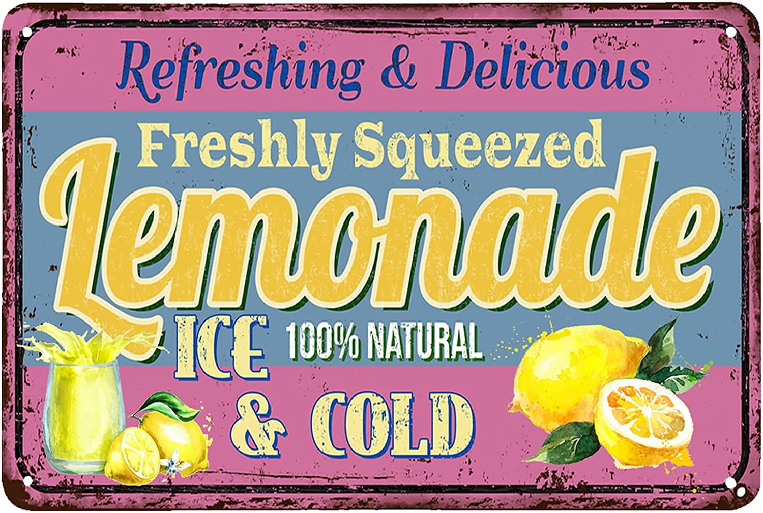 8x12 Inch Icy Lemonade Poster Metal Tin Sign Freshly Squeezed Lemon Ice