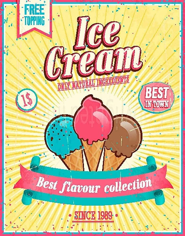 8X12 Inch Ice Cream Free Topping LargeMetal Sign Retro Tin Vintage ...