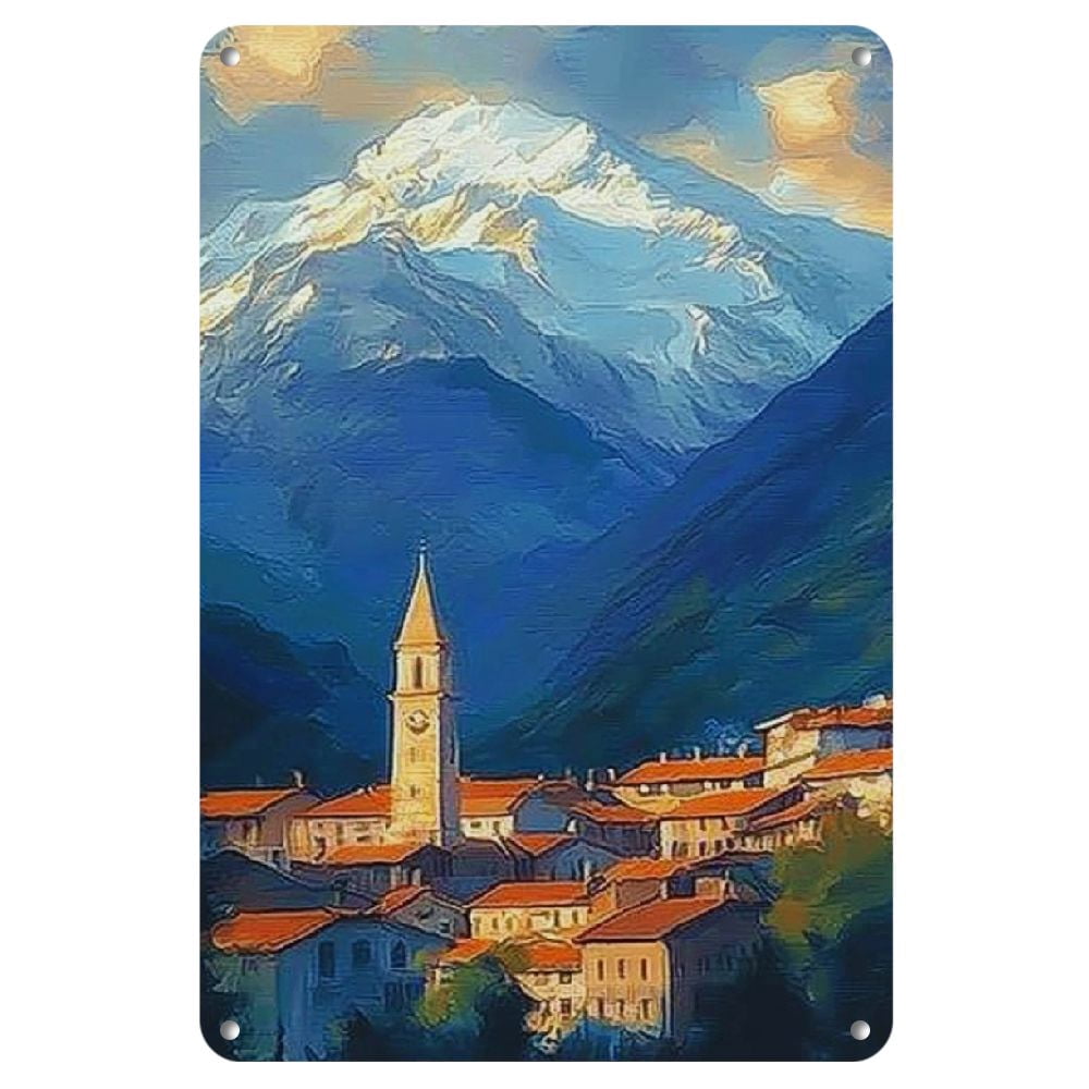An 8X12 Inch Vintage Tin Signboard, Art City Landscape Oil Painting ...