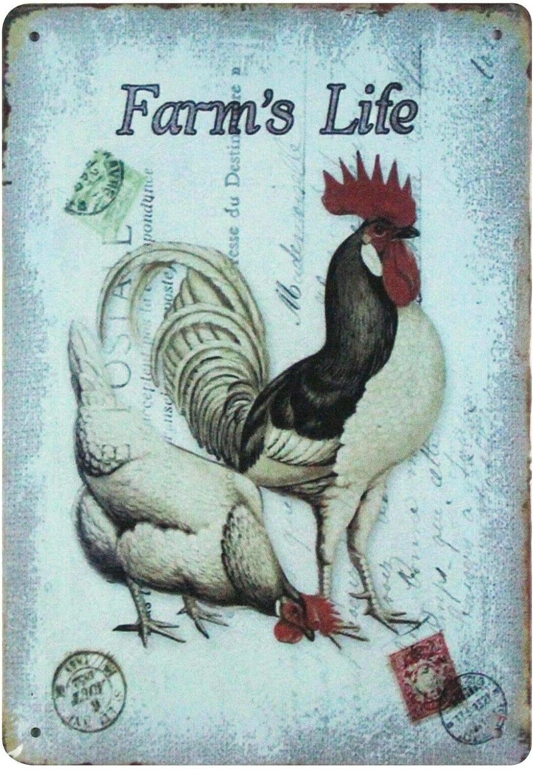8X12 Vintage Tin Sign Farm's Life Rooster Chicken Animal Tin Signs Bar ...