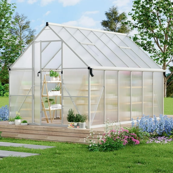 8X12FT Aluminum-Framed Polycarbonate Greenhouse, Quick Setup Structure ...