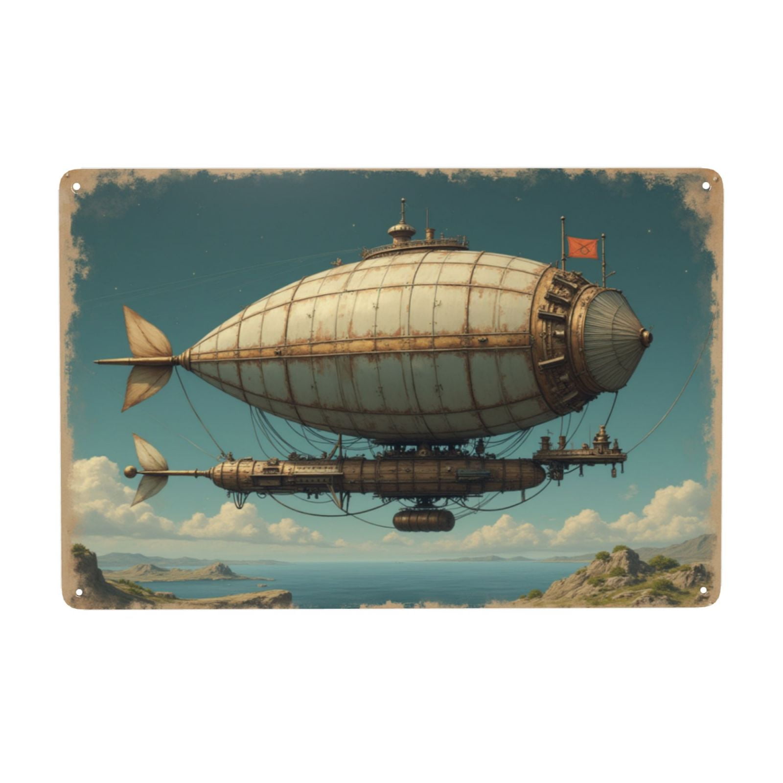 8X12inch Vintage Fantasy Surreal Sky Scenery Steampunk Airship Sci Fi ...
