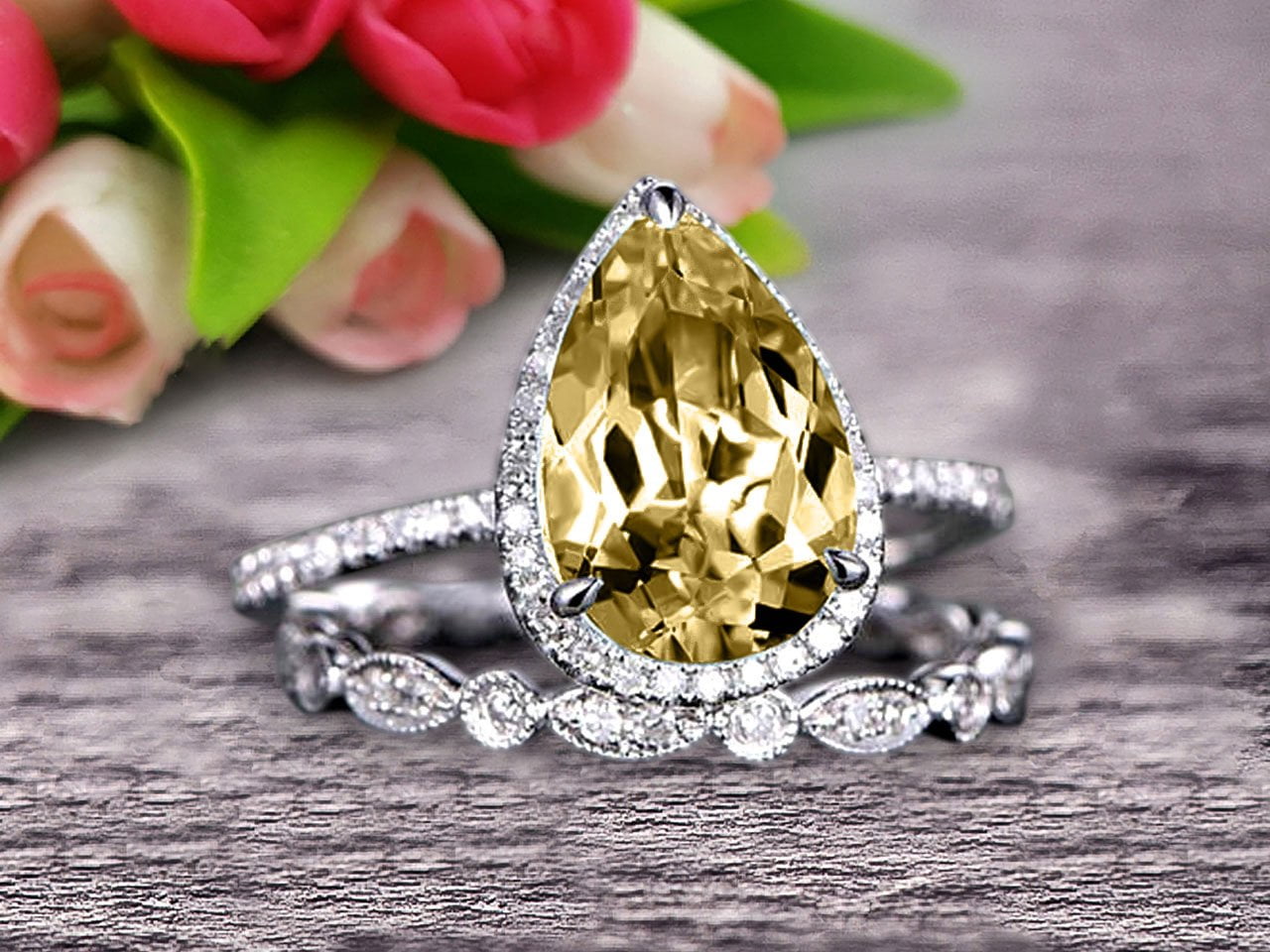 8X5mm Pear Shape Gemstone With Split Shank Halo Design 2.25 Carat ...