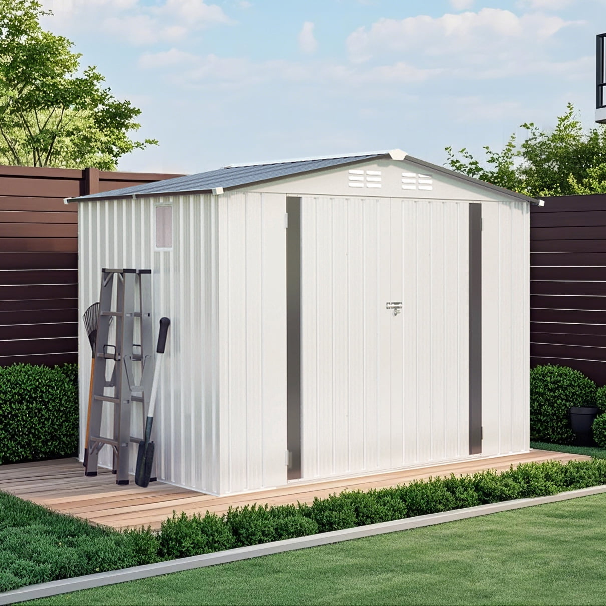 8X6 FT Outdoor Storage Shed with Window, Metal Garden Tool Shed with ...