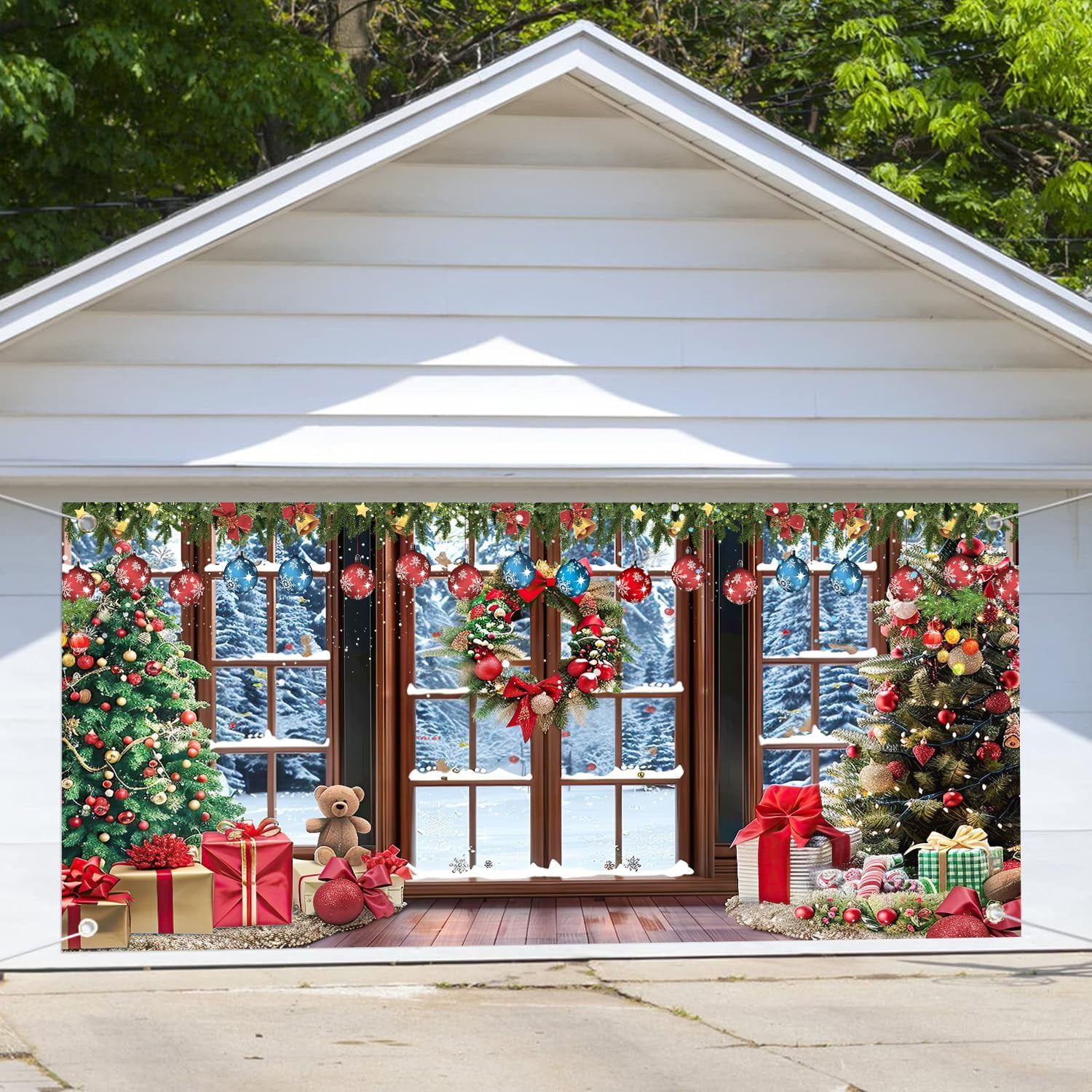 8X6 ft Christmas Window Winter Natural Scenery Garage Door Decoration ...