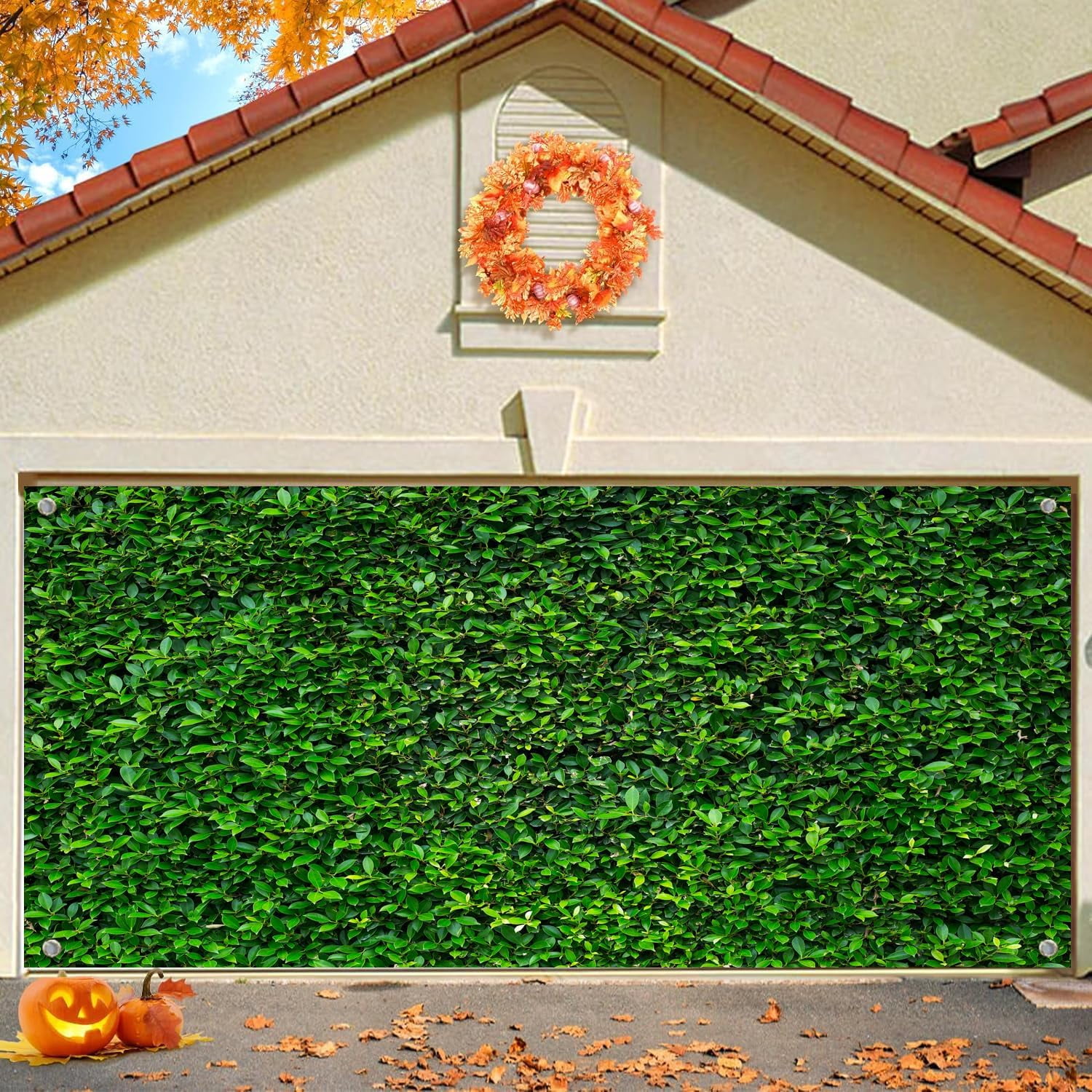 8X6 ft Green Leaves Greenery Wall Photography Garage Door Background ...
