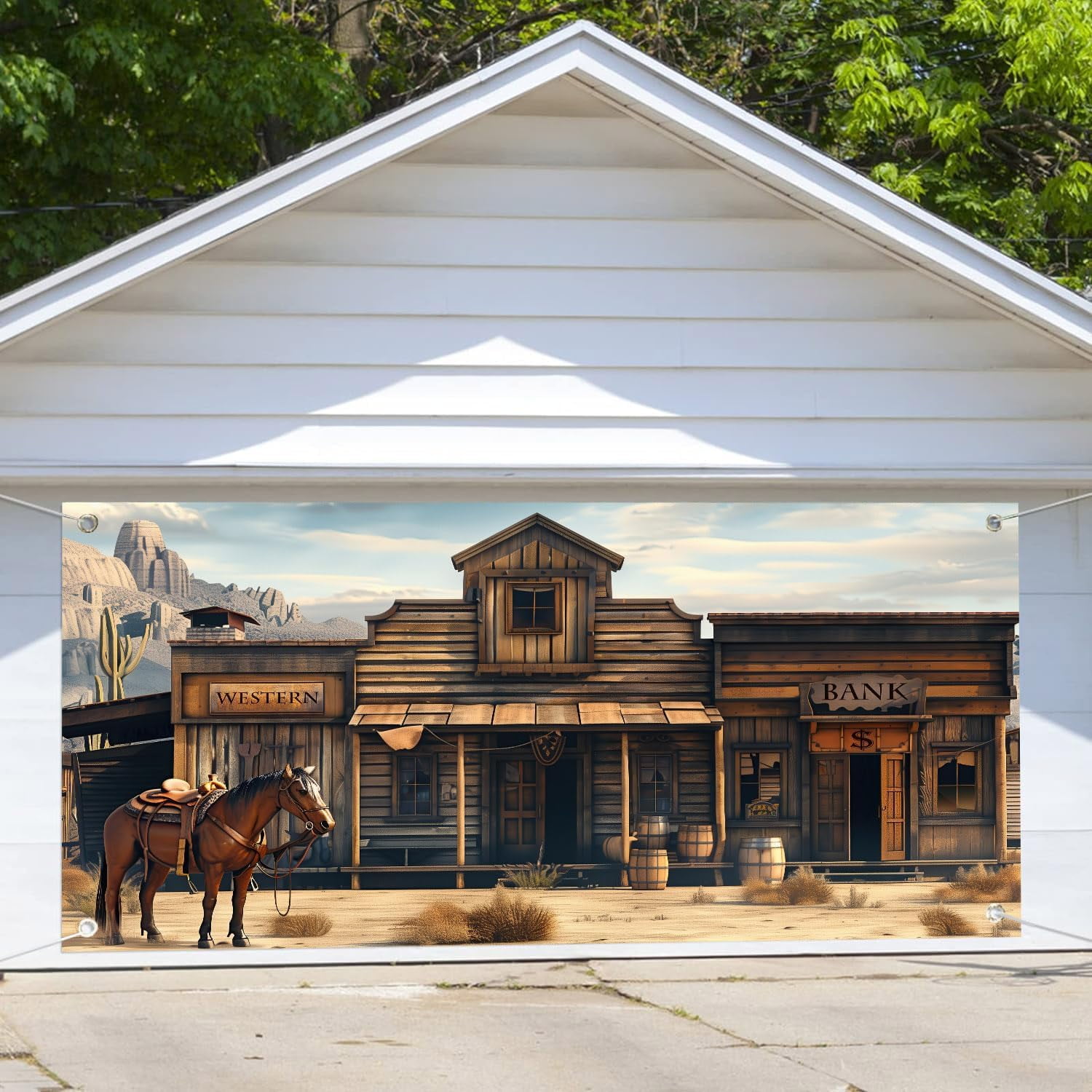 8X6 ft Western Cowboy Bank Garage Door Background Vintage Wild West ...