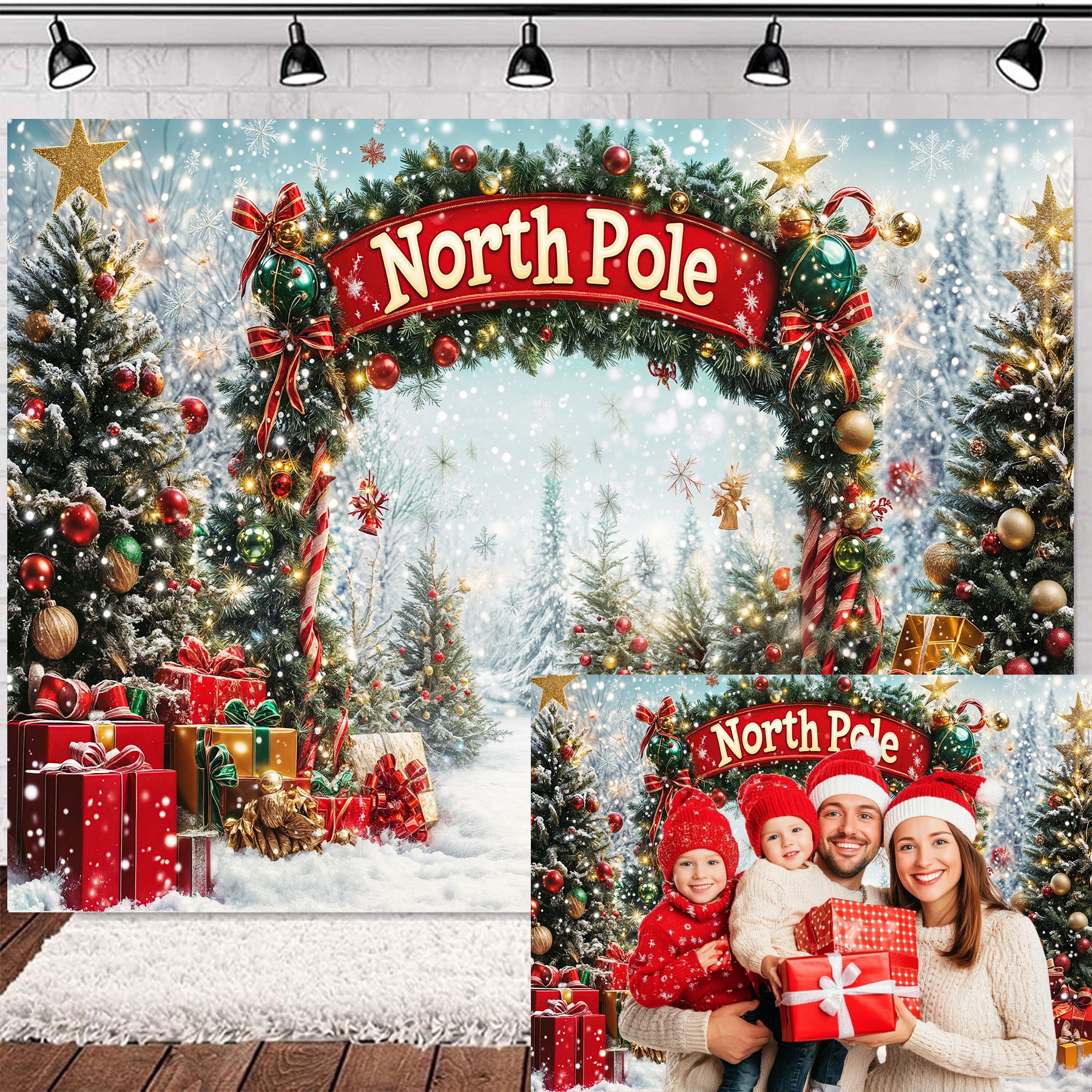 8X6FT Christmas Backdrop Winter Wonderland North Pole Forest Snowy Xmas Tree Photography ...