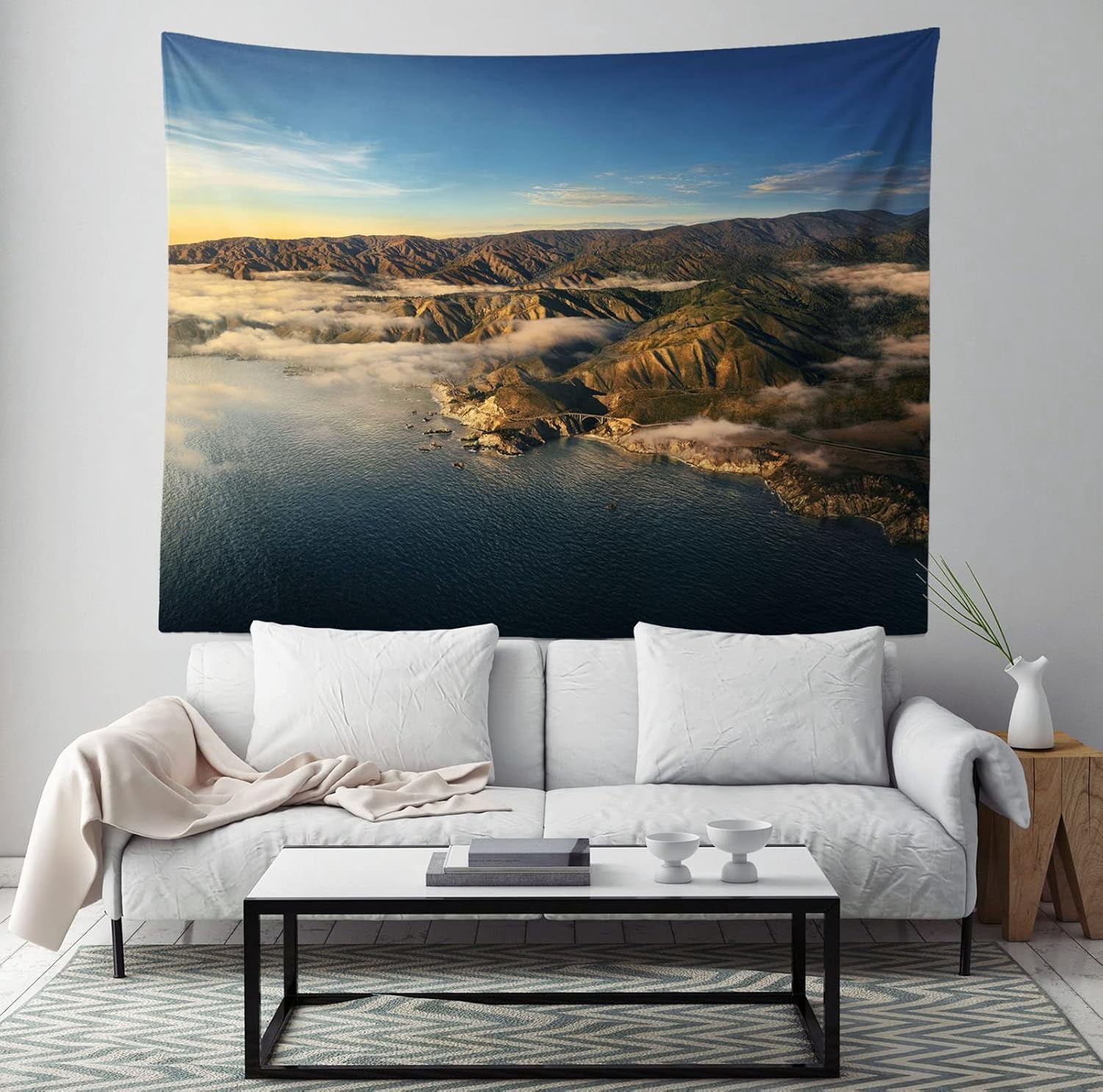 8X6Ft Ocean Mountain Tapestry Photo Backdrop Cloud On Mountain Sunrise ...