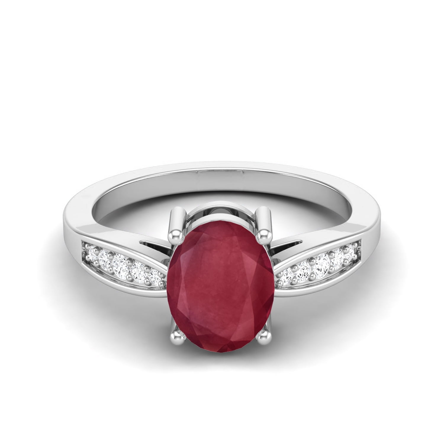 8X6MM Oval Ruby Glass Filled 925 Sterling Silver Solitaire Side Stone ...