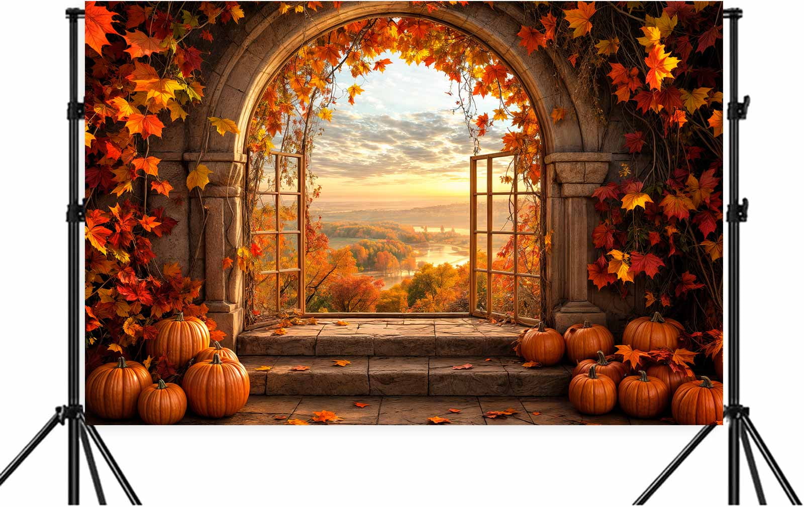 8X6ft Fall Window Photography Backdrop Autumn Forest Rustic Orange ...