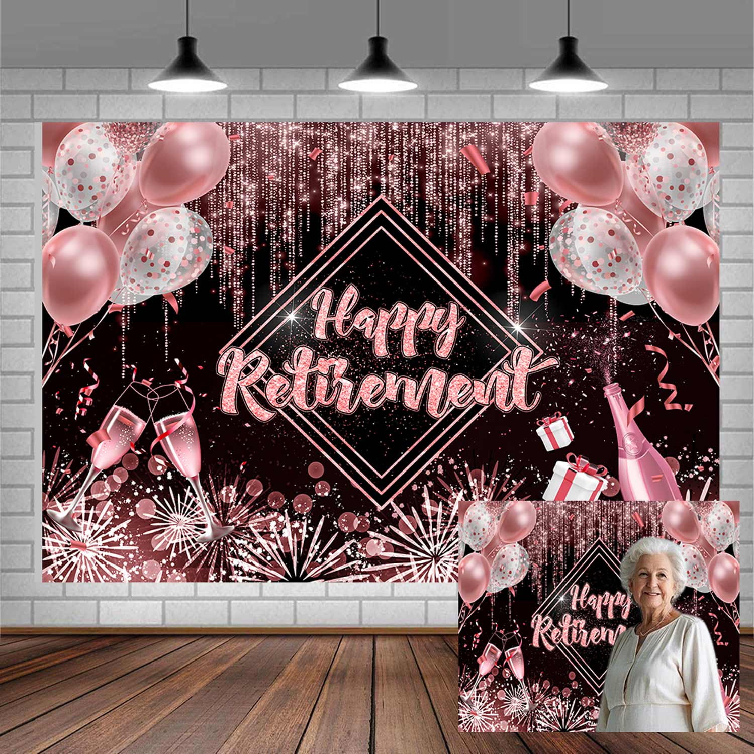 8X6ft Happy Retirement Backdrop Party Decorations, Black Pink Rose ...