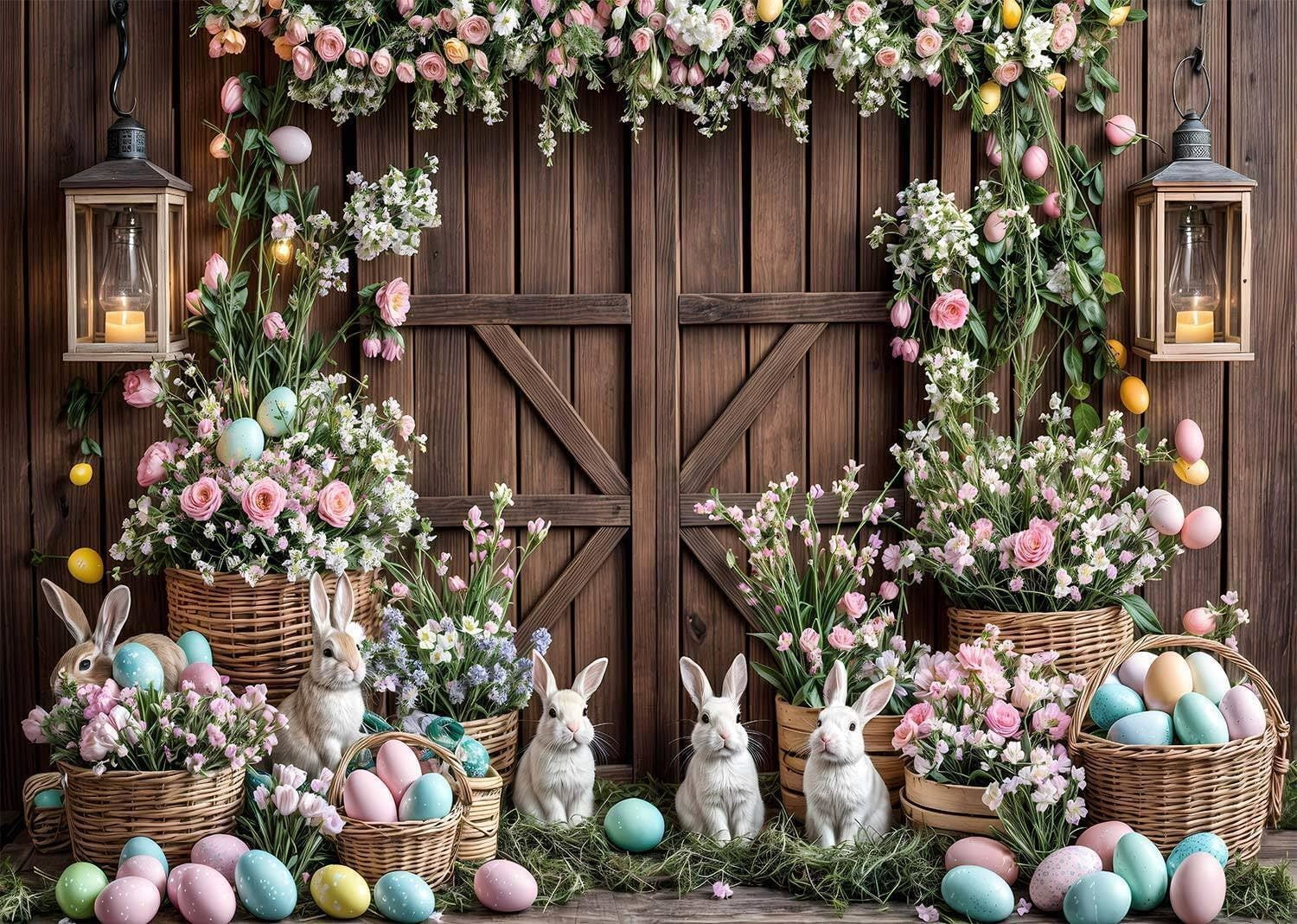 8X6ft Spring Easter Backdrop for Photography Brown Wooden Wall Garden ...