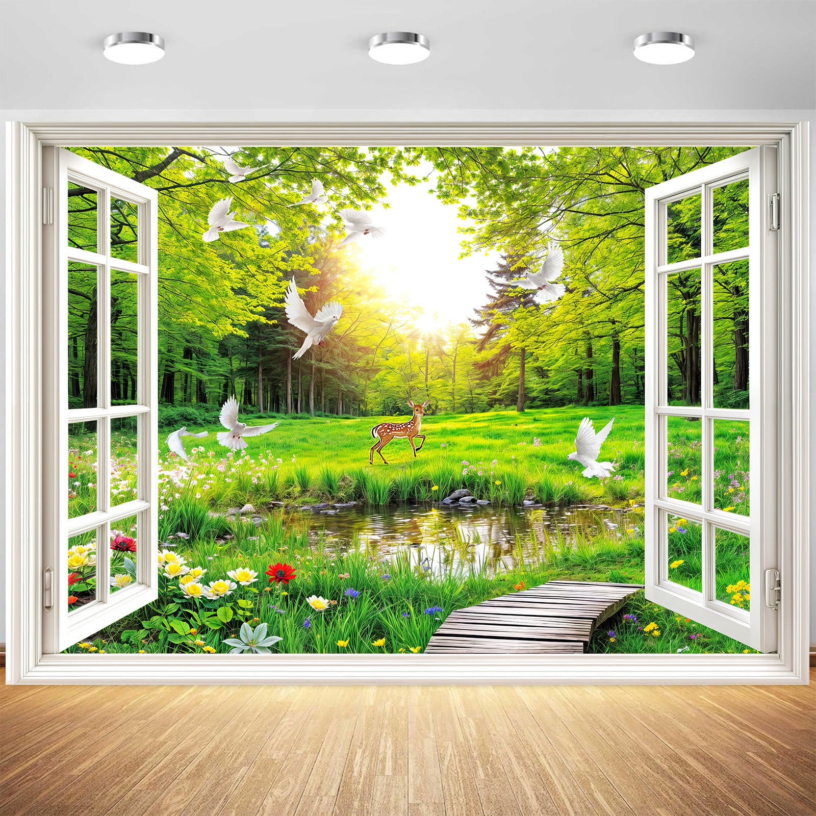 8X6ft Spring Garden Window Backdrop for Photography Floral Forest ...