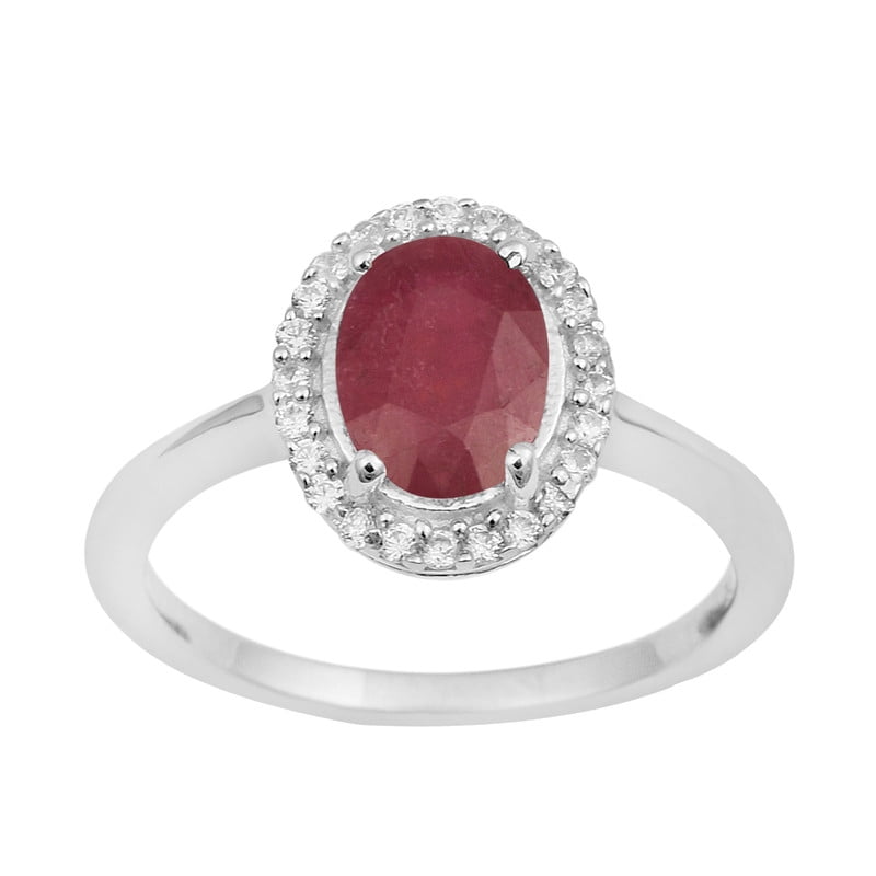 8X6mm Oval Shape Ruby Gemstone 925 Sterling Silver Solitaire Halo Women ...