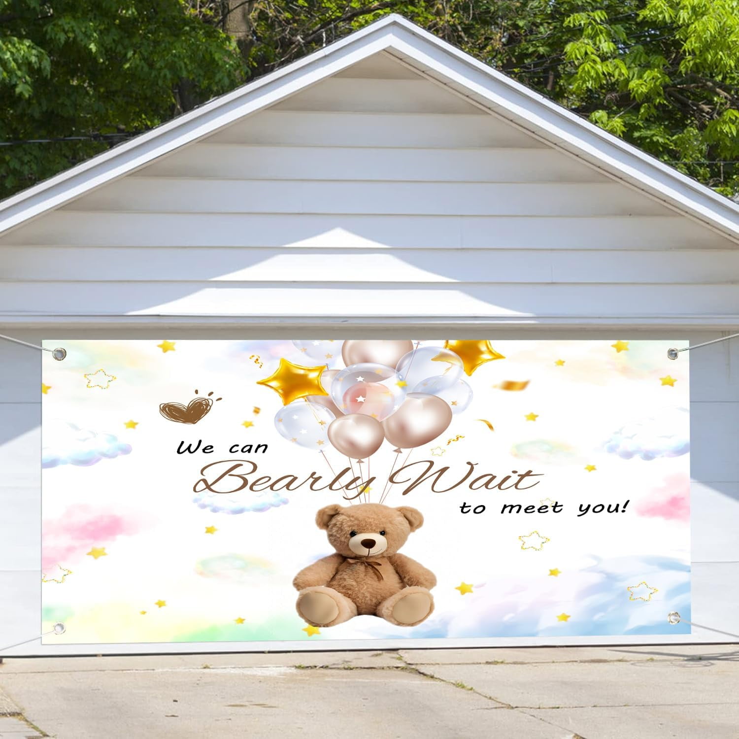 8X7 ft Blue We Can Bearly Wait Garage Door Decorations Background Boho ...