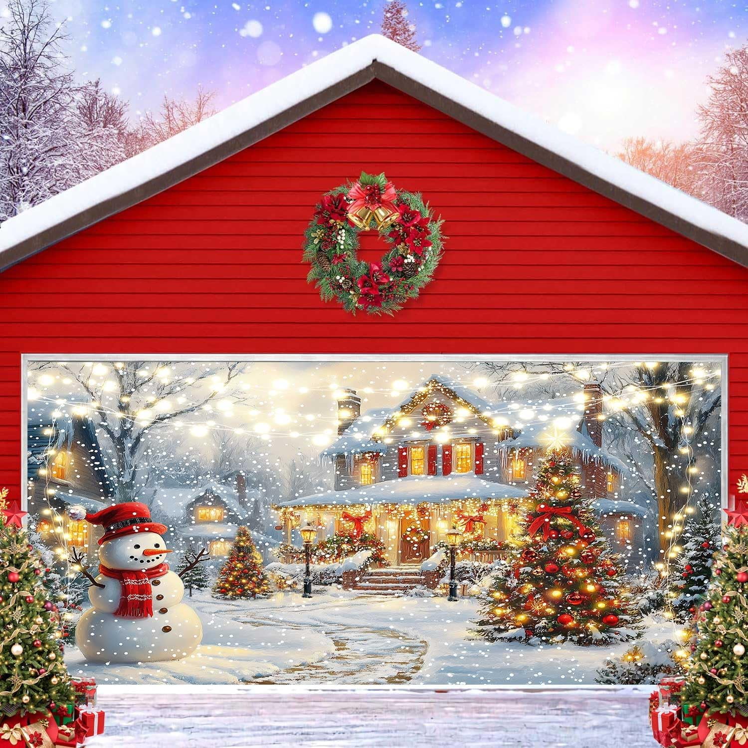 8X7 ft Christmas Garage Door Banner, Large Christmas Garage Decoration ...