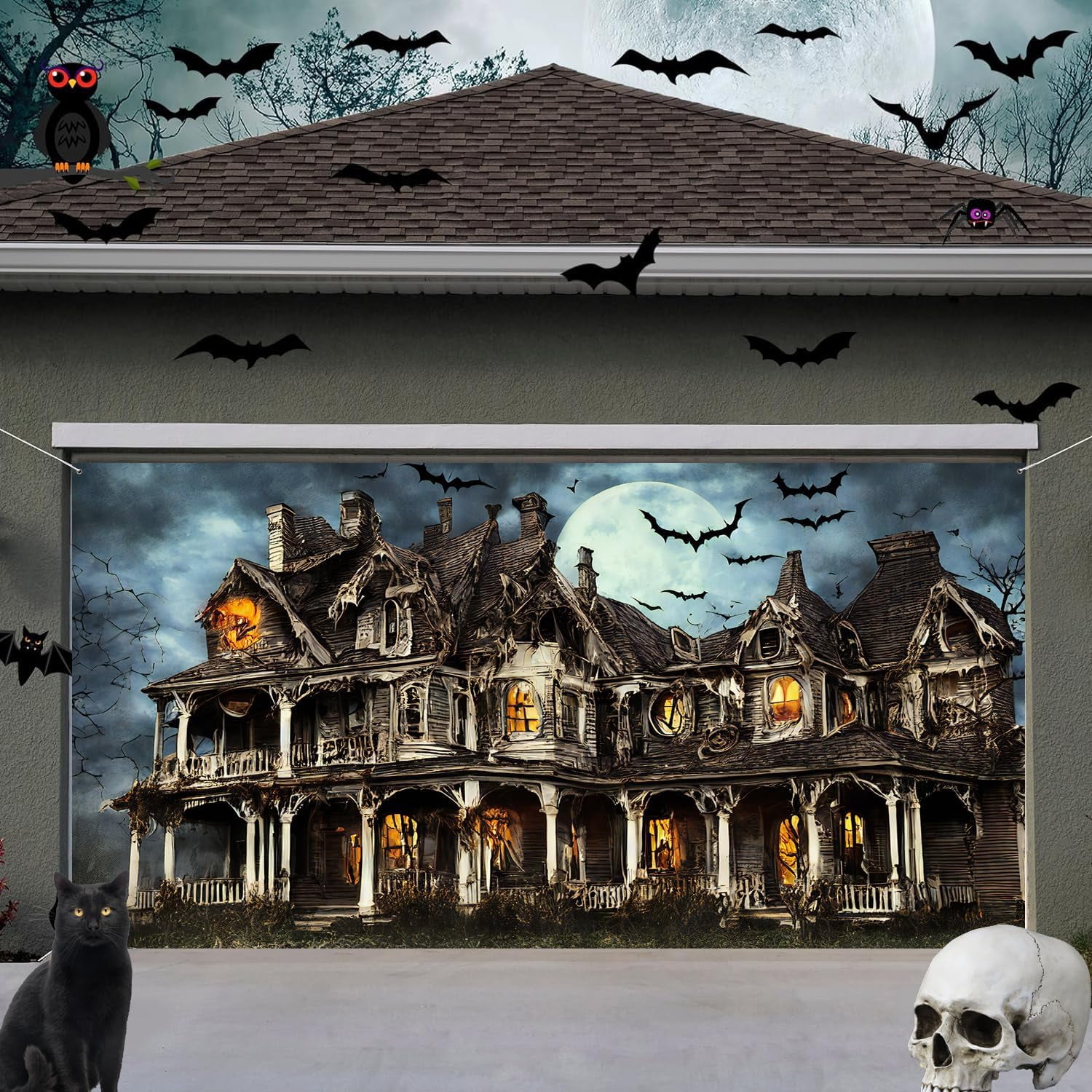 8X7 ft Halloween Castle Full Moon Garage Door Decoration Background ...
