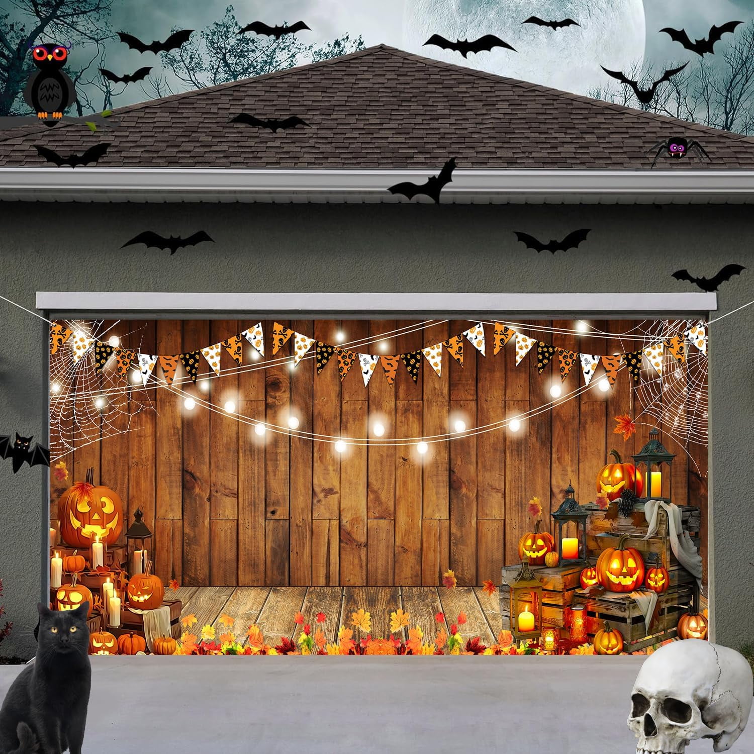 8X7 ft Halloween Garage Door Decoration Background Pumpkin Lantern ...