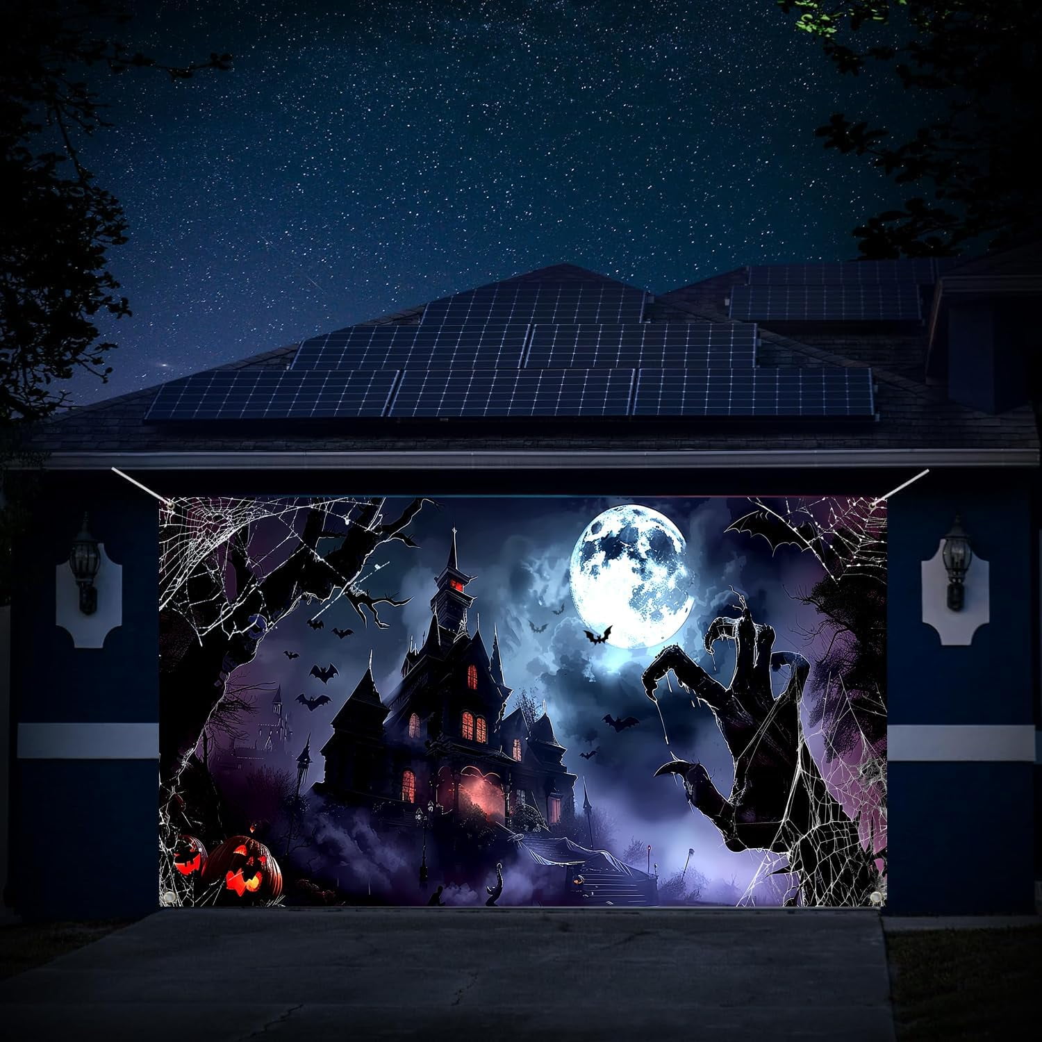 8X7 ft Halloween Garage Door Decoration Background Zombie Hand Full ...