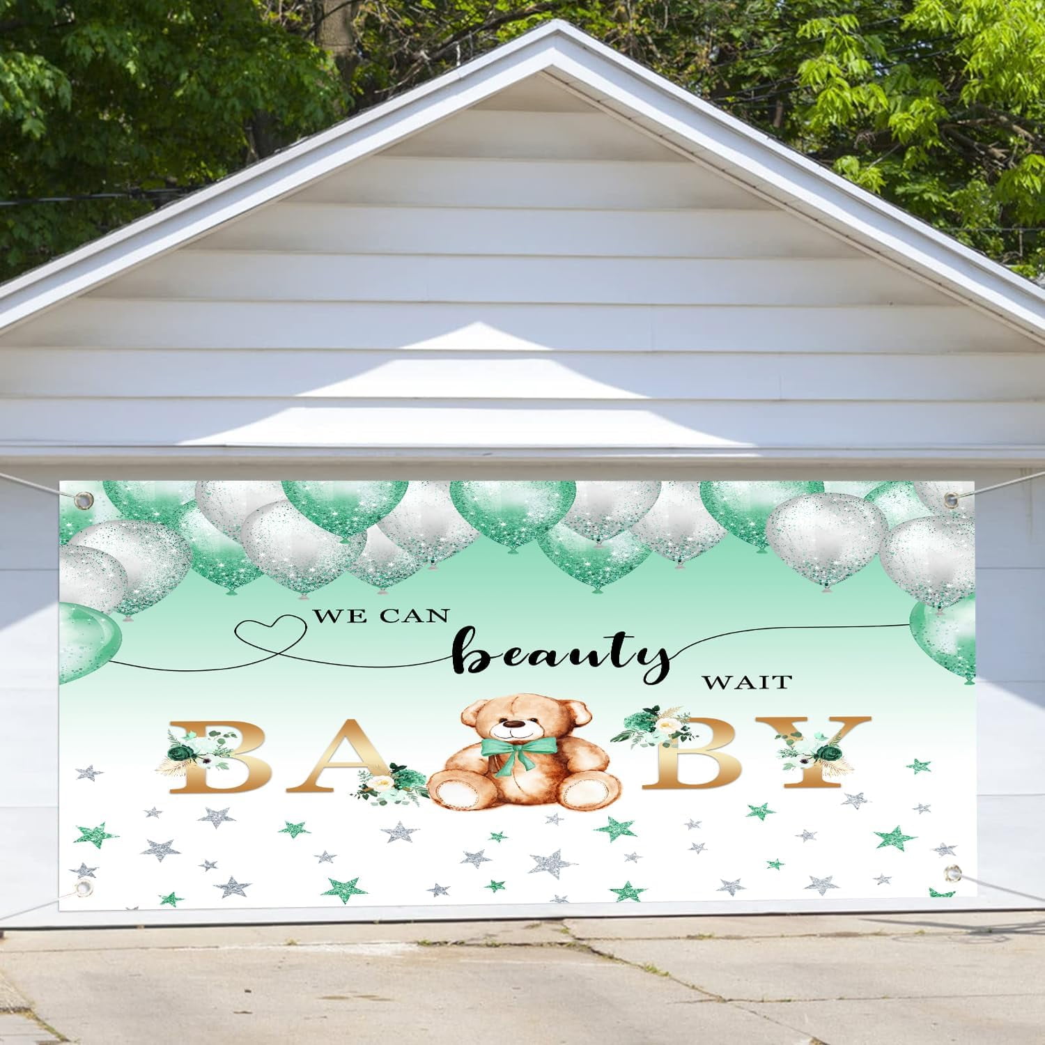 8X7 ft Large We Can Bearly Wait Bear Garage Door Background Bear Baby ...
